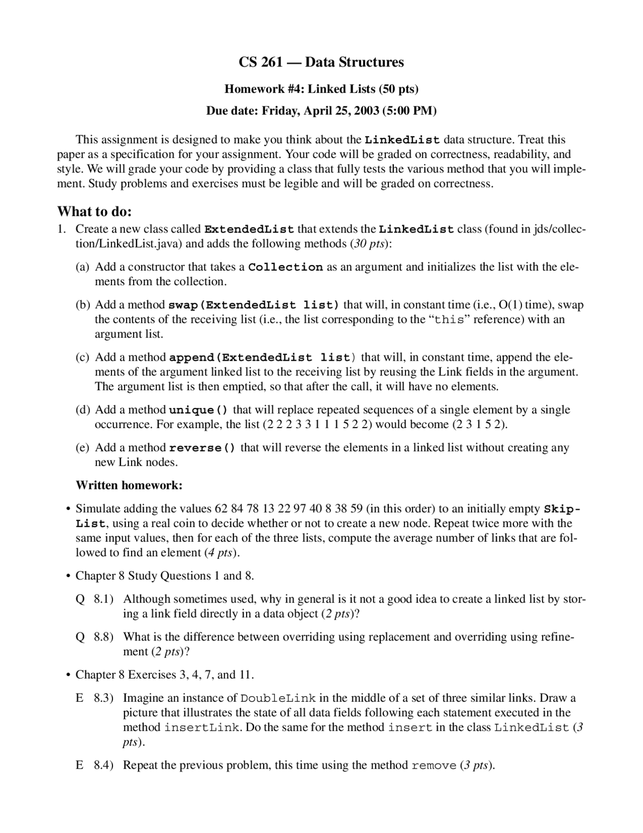 Linked Lists - Homework 4 - Data Structures | CS 261 | Assignments Data Structures and ...