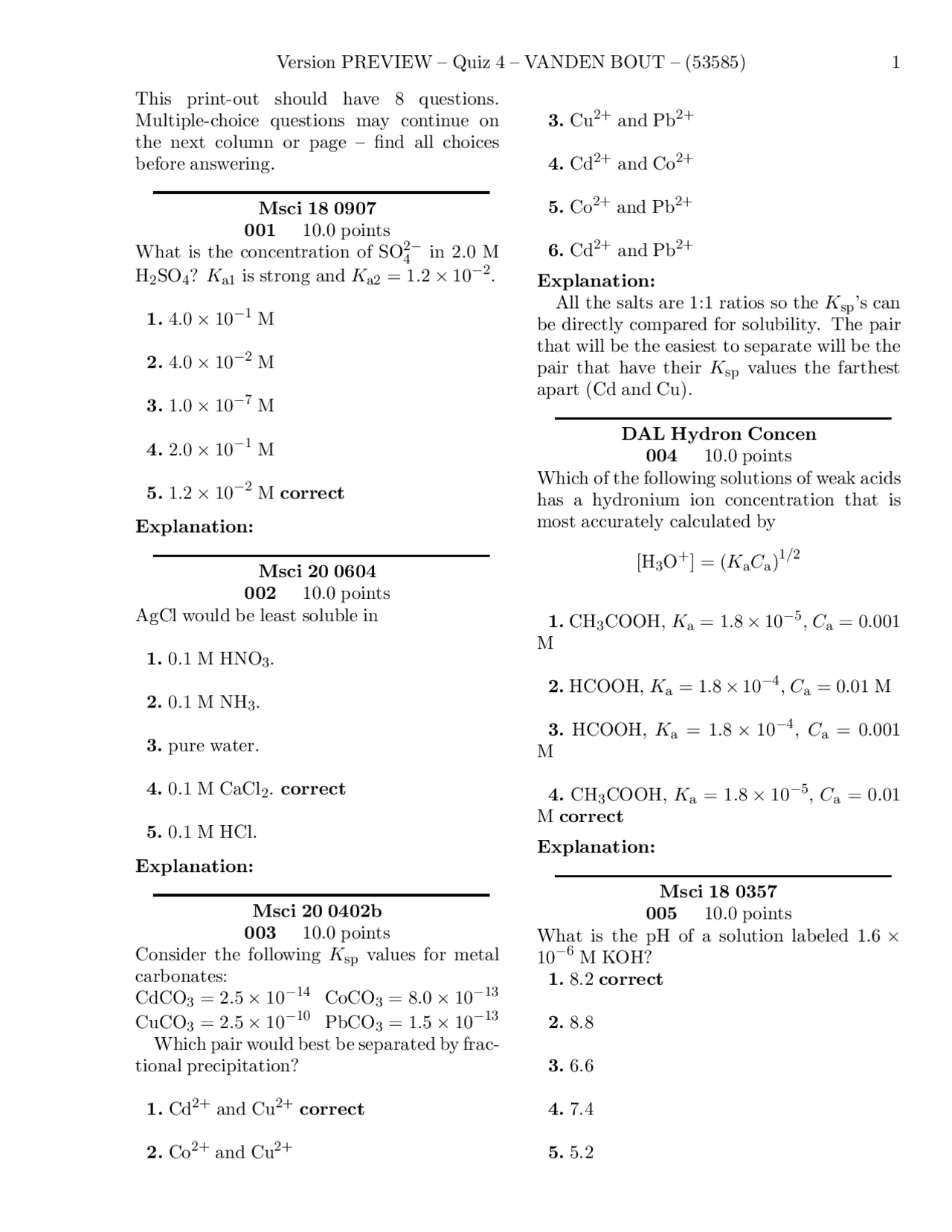 5 Solved Questions In Principles Of Chemistry Ll Quiz 4 Ch 302