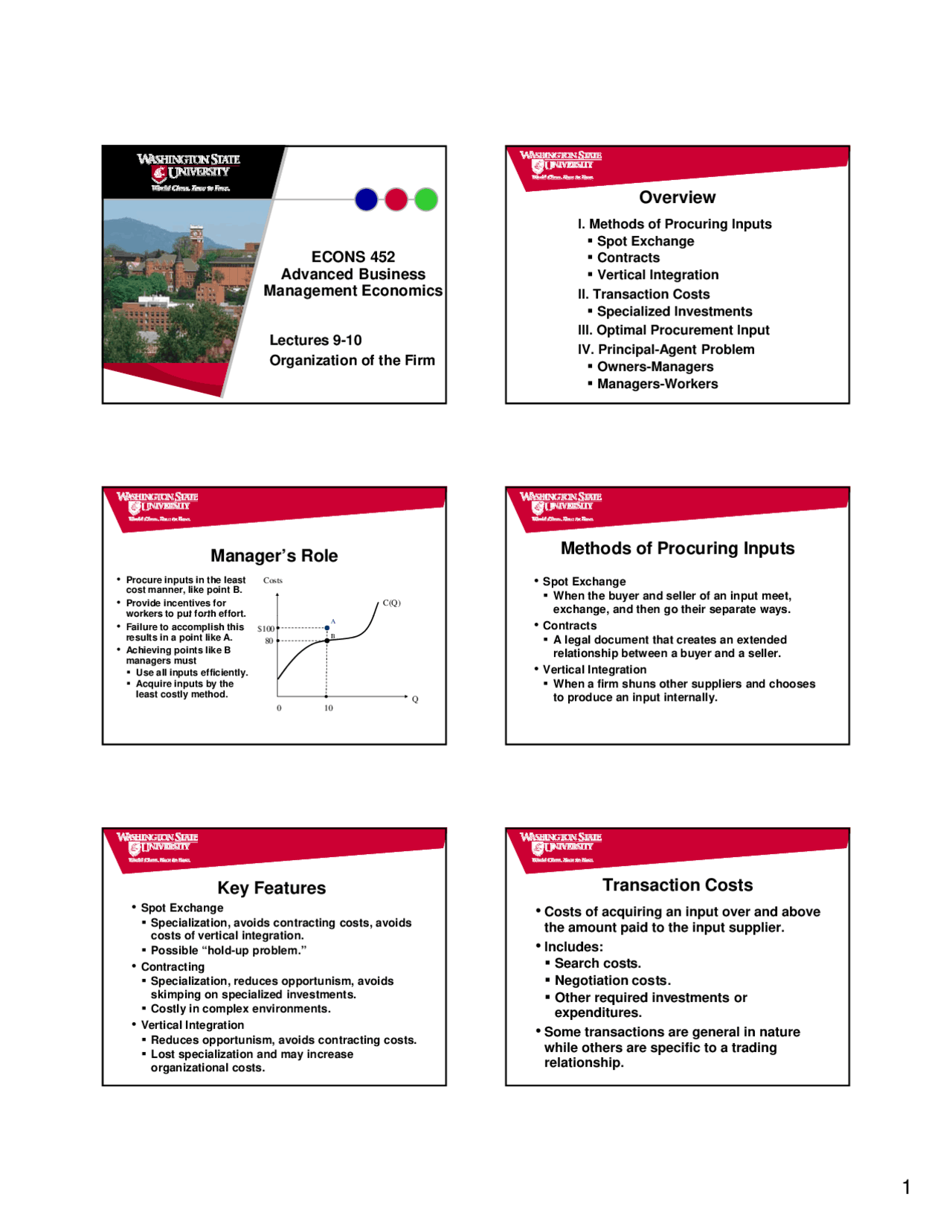 Organization Of The Firm Lecture Slides Econs 452 Docsity