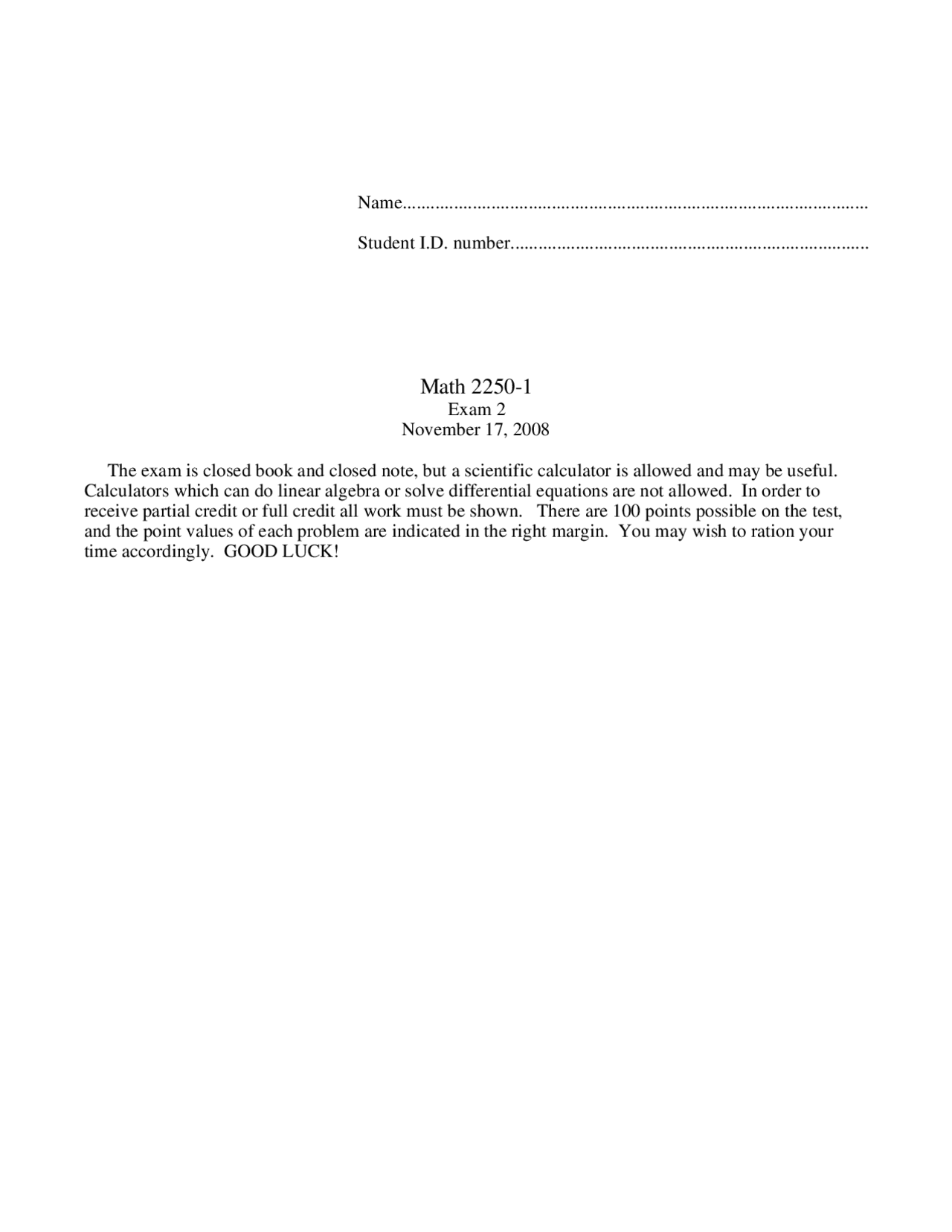 Exam 2 Practice Problems Differential Equations And Linear Algebra