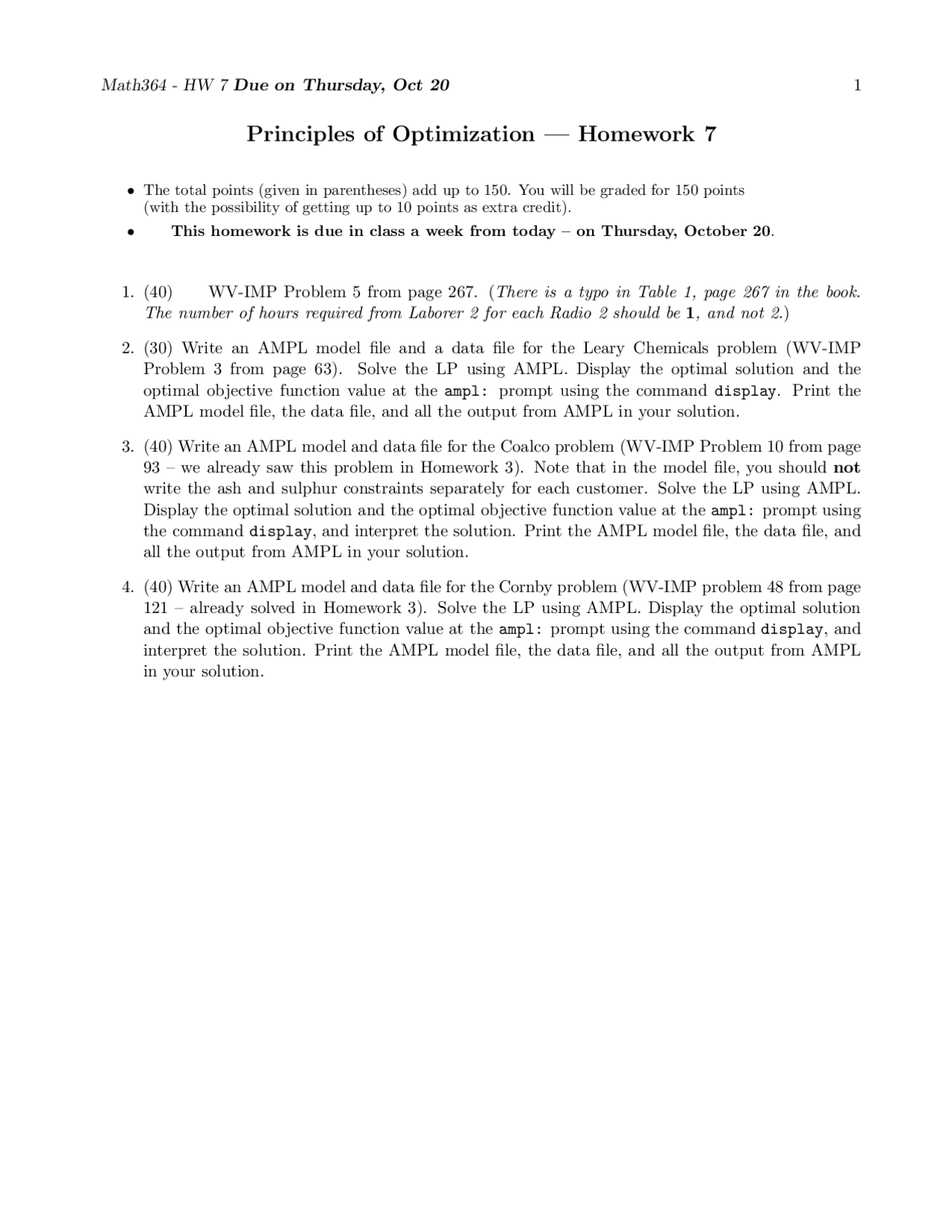 Homework 7 Questions Unsolved Principles Of Optimization Math 364