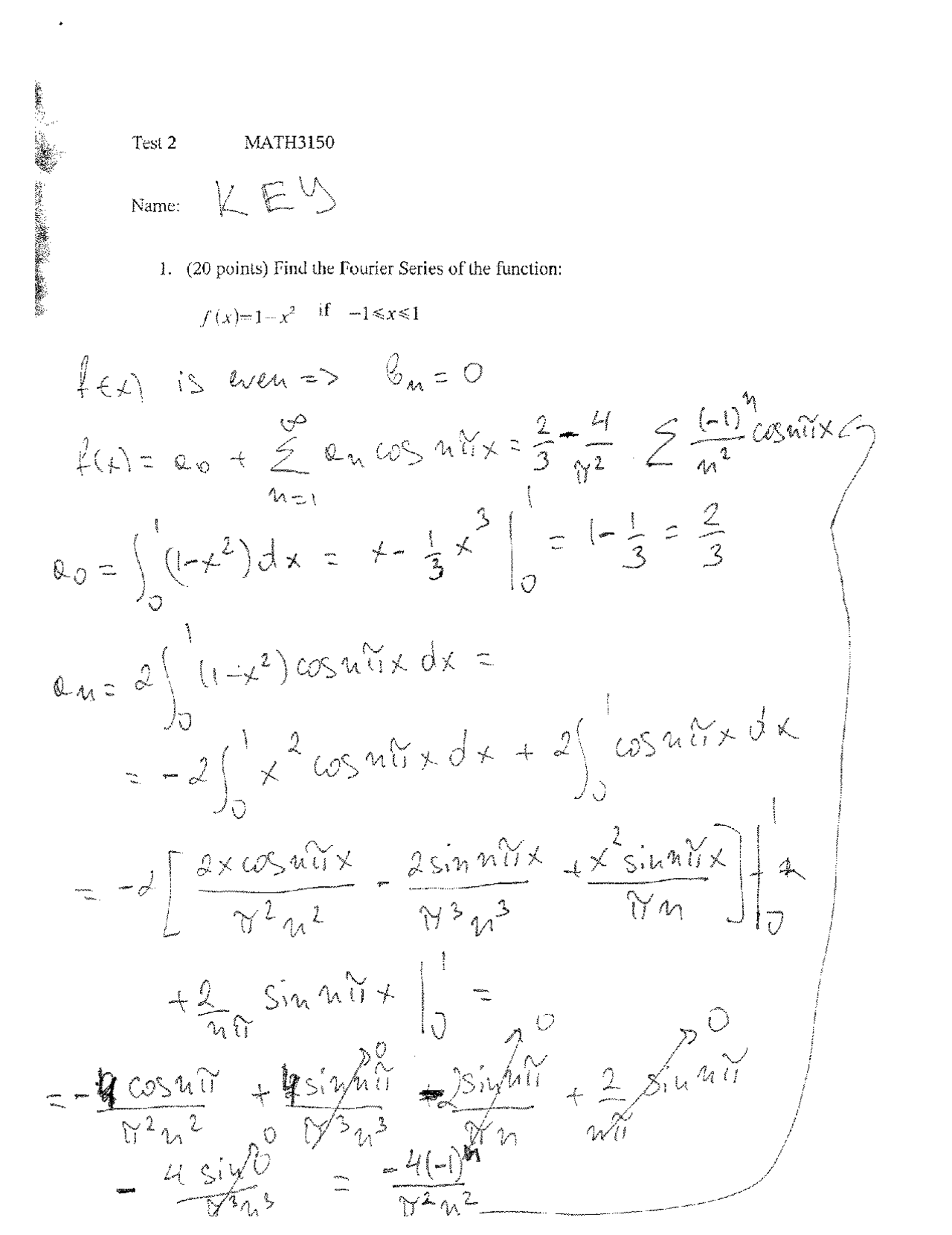 4 Solved Problems On Partial Differential Equations Examination 2 Math 3150 Docsity