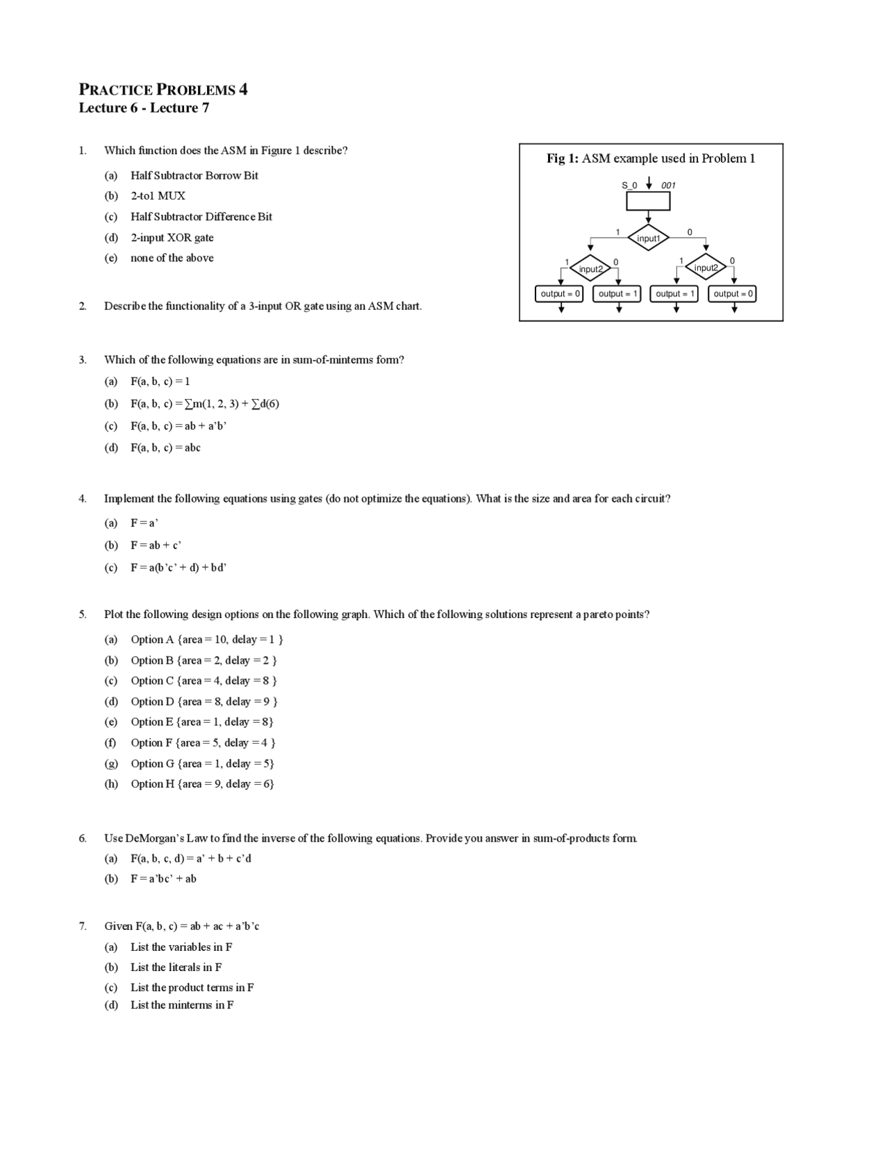 Practice Problems 4 Lecture 6 Computer Aided Logic Design Ece 474a