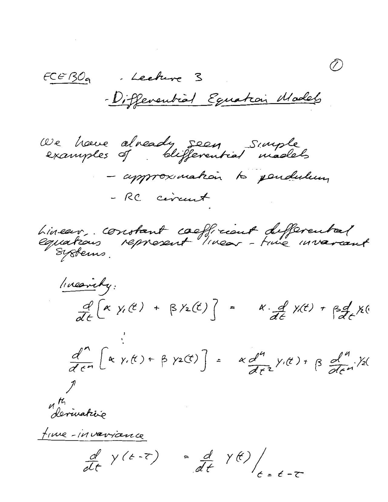 Differential Equations of Model - Handwritten Notes | LAWSO 130 - Docsity