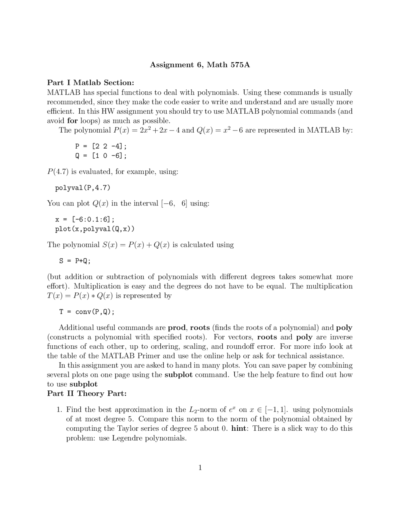 Assignment 6 With Solutions For Numerical Analysis Math 575a Docsity