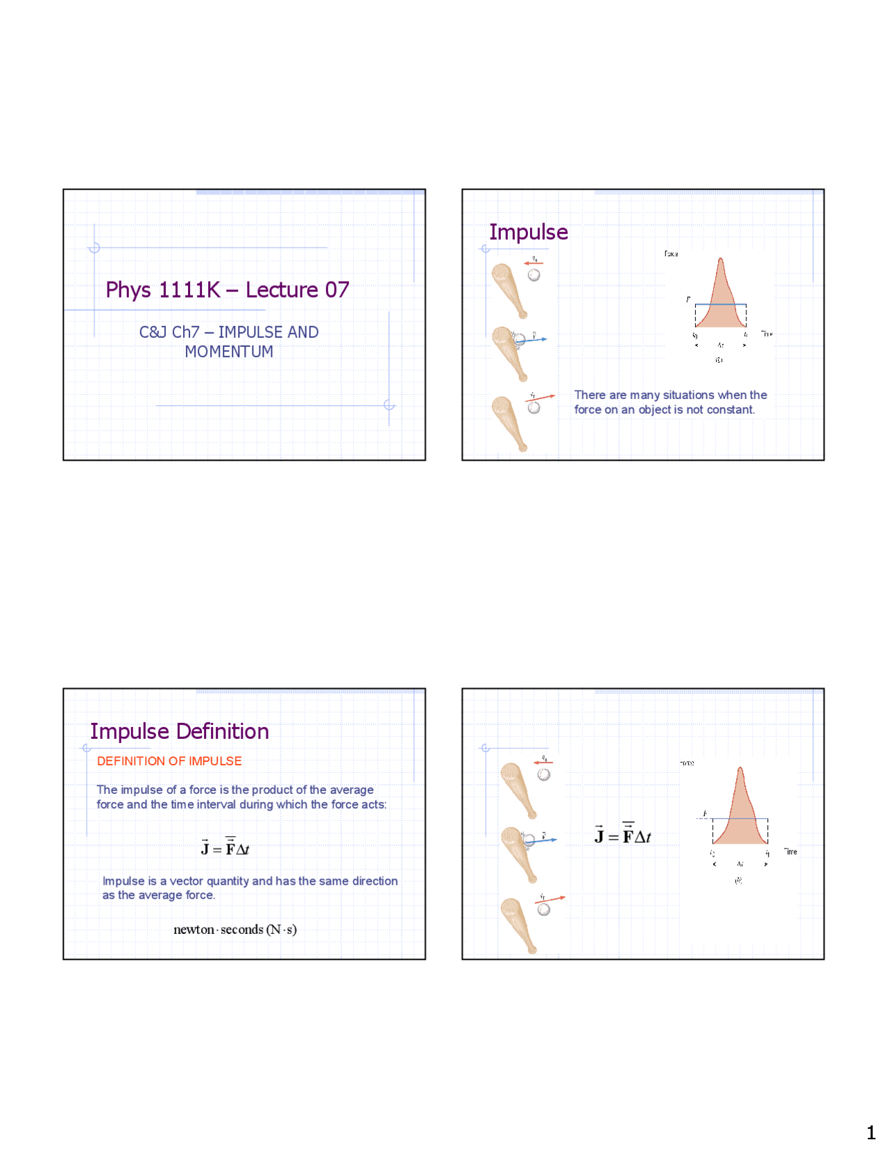Impulse And Momentum Lecture Slides Phys 1111k Docsity