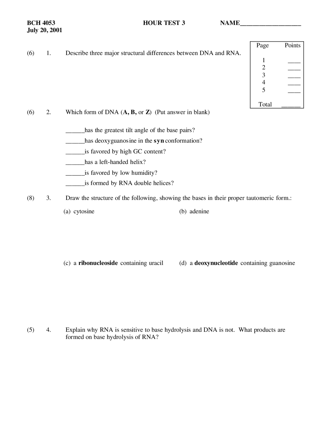 General Biochemistry Test Exam 3 To Solve Bch 4053 Docsity