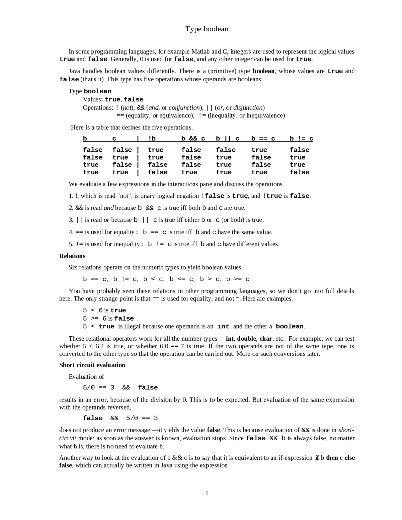Type Boolean - Transition to Object-Oriented Programming | CS 1130 - Docsity