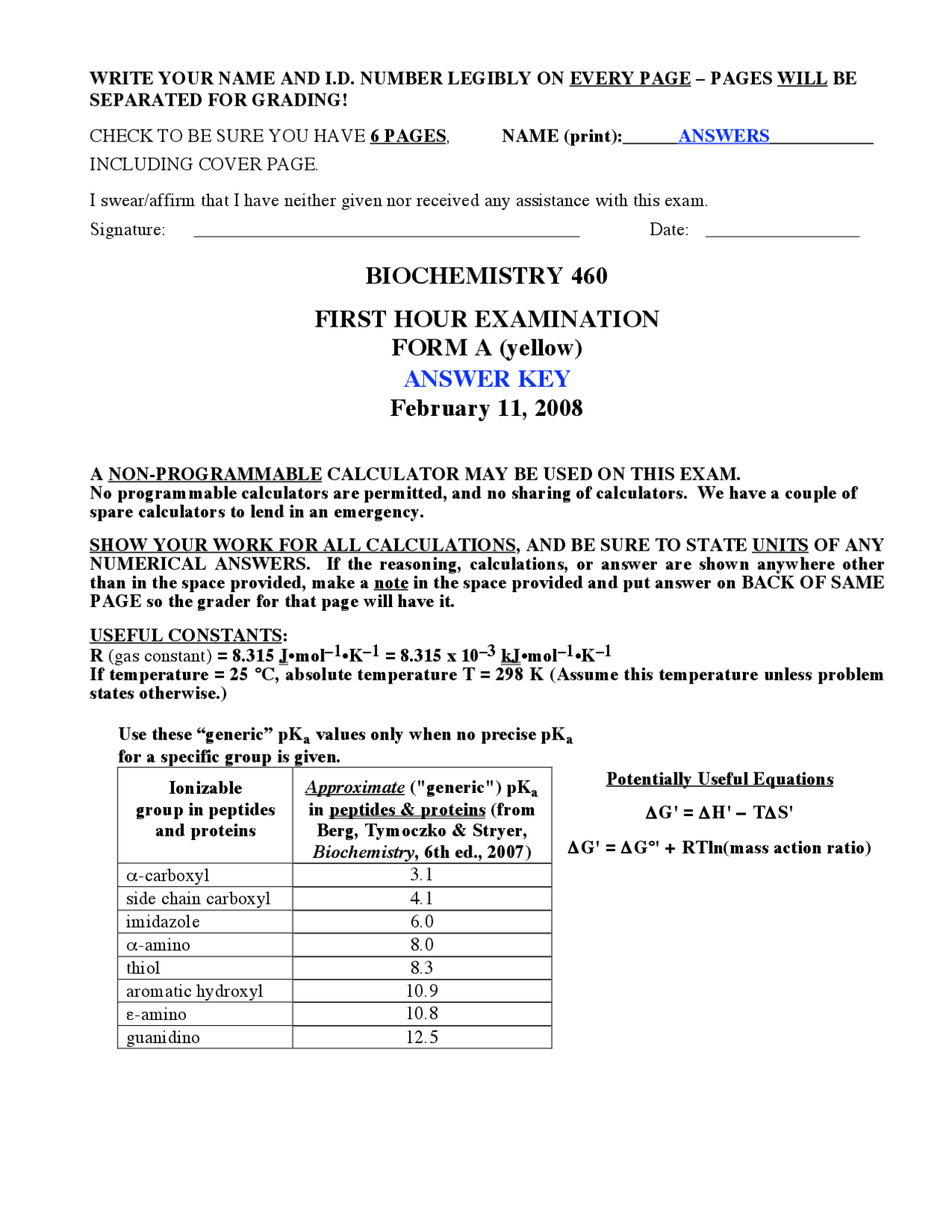 Solved 14 Questions Of Protein And Metabolic Biochemistry Exam 1