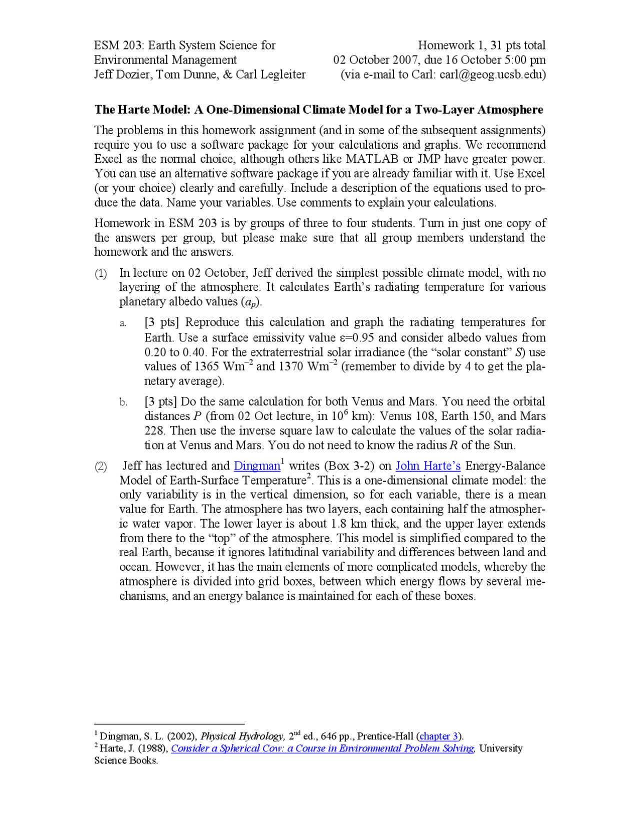 Earth System Science Assignment 1 Questions Esm 203 Docsity
