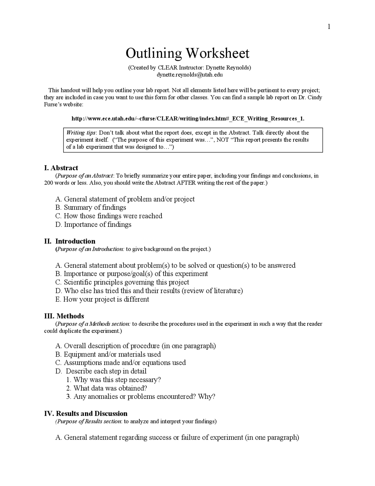 Outlining Worksheet Fundamentals Of Electric Circuits Ece 2260