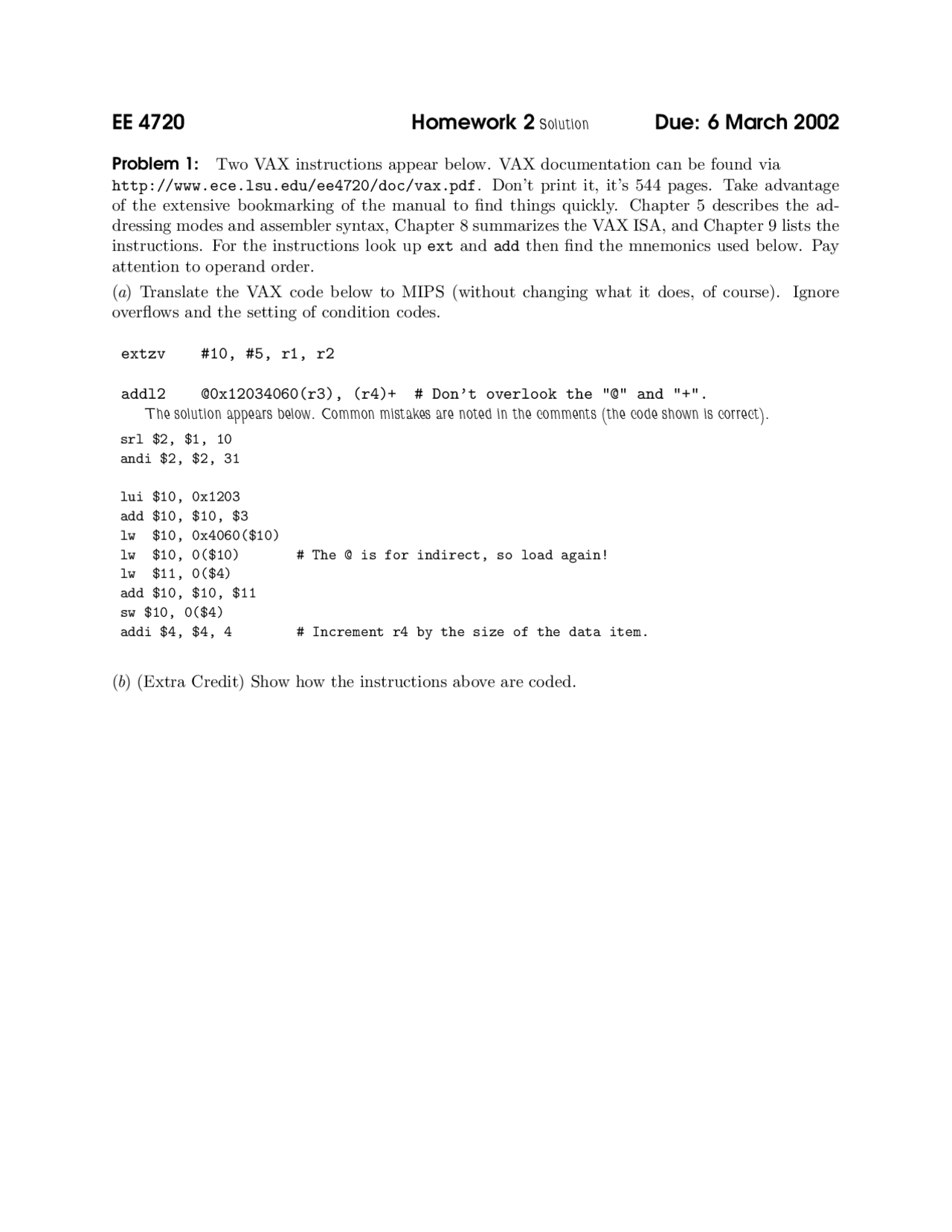 Computer Organization Solved Assignment 2 Ee 3755 Docsity