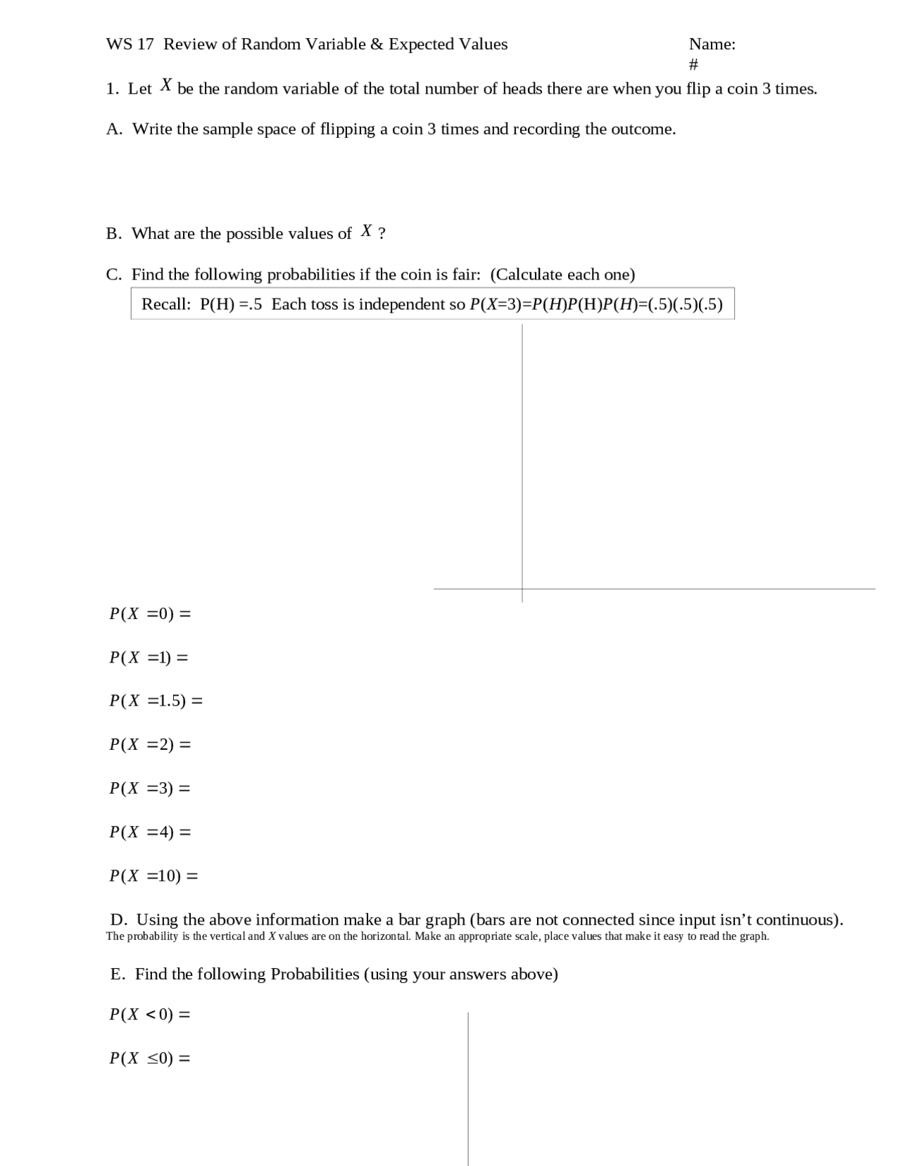 Random Variable and Expected Values - Review sheet | MATH 115A - Docsity