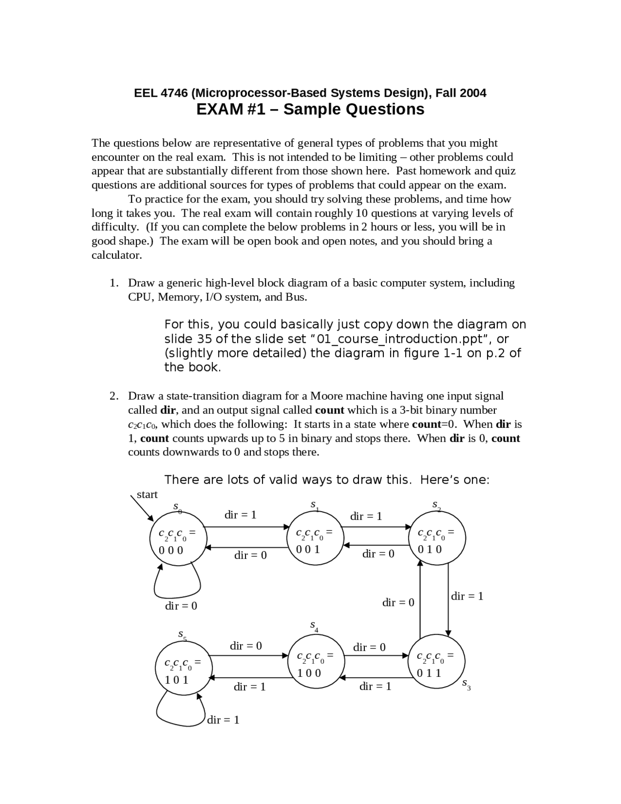 Past Exam 1 Sample Questions Microprocessor Based System Design Eel
