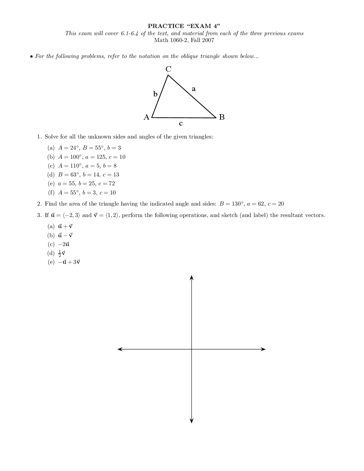 Solution To Practice Exam For Trigonometry Math 1060 Docsity
