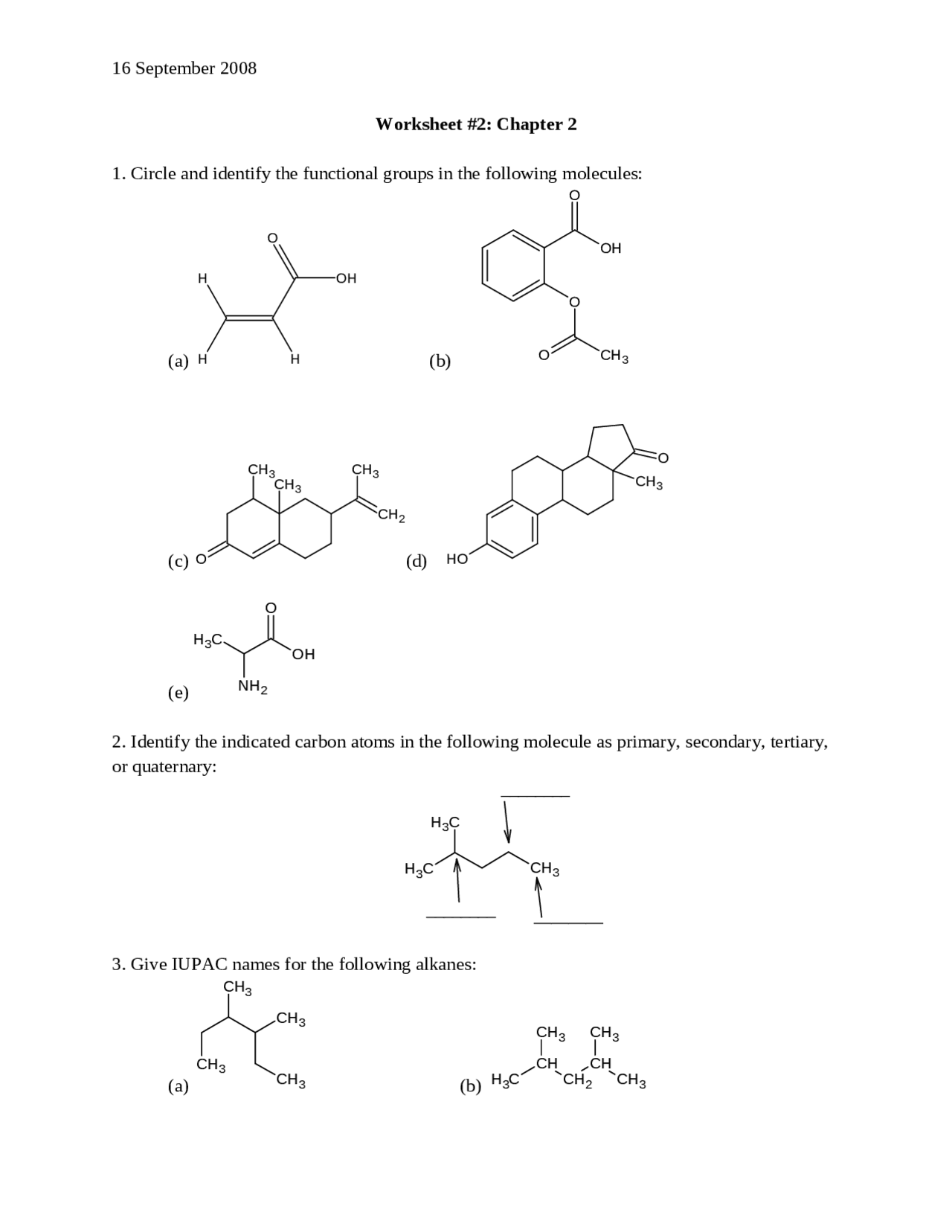 Worksheet 2 - Fundamental of Organic Chemistry | CHE 2101 - Docsity