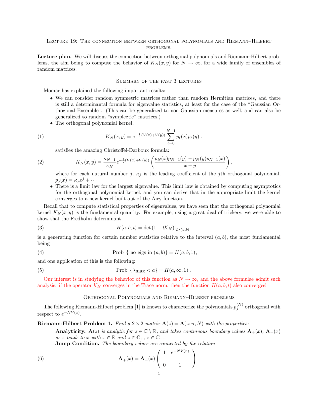 The Connection Between Orthogonal Polynomials And Riemann Hilbert