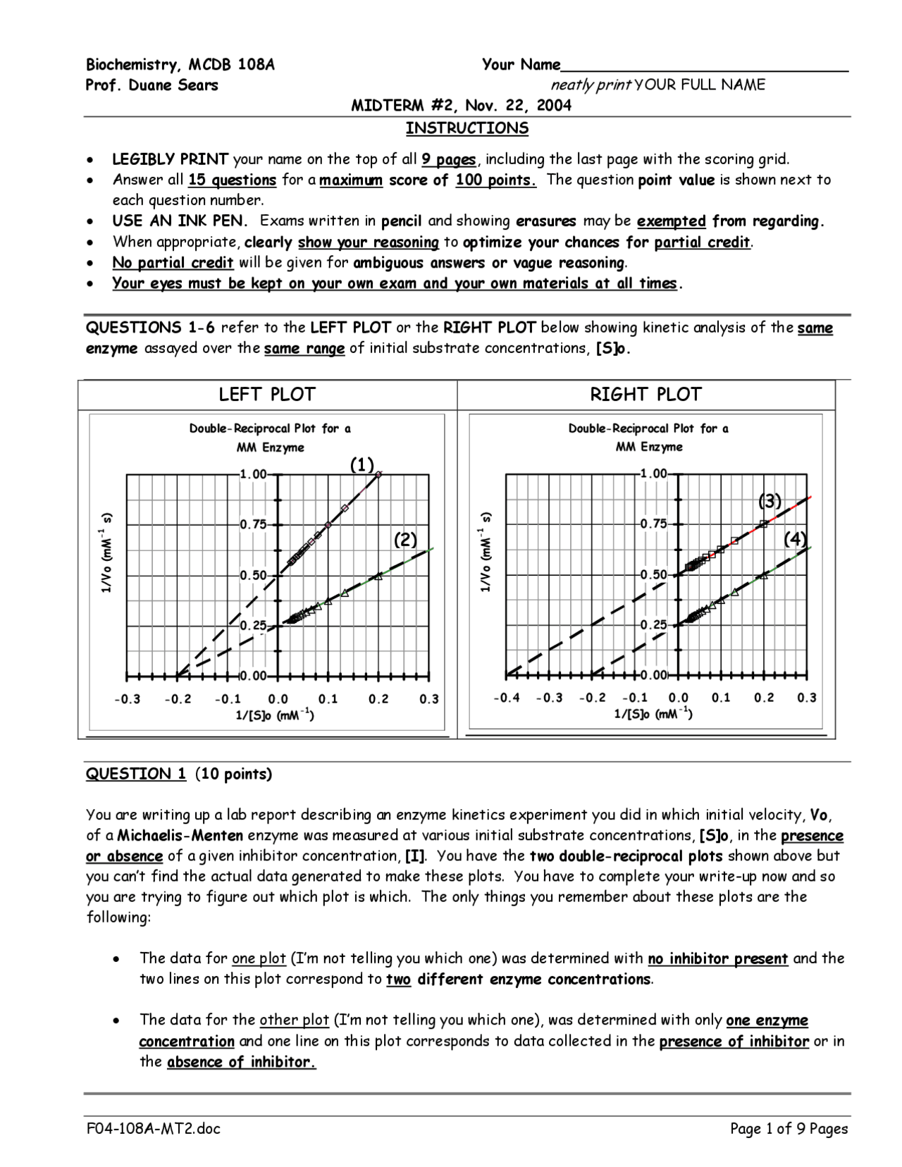 General Biochemistry Solved Exam 2 Mcdb 108a Docsity