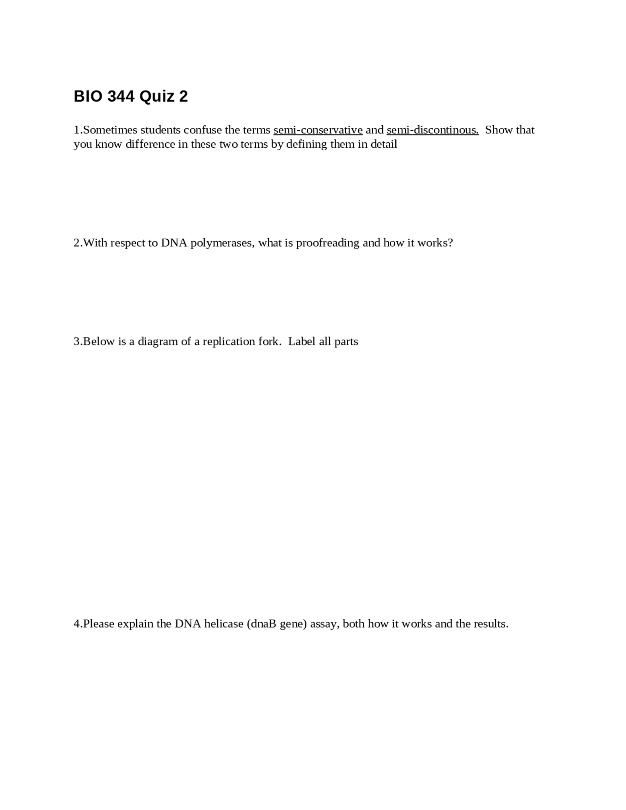 7 Questions In Molecular Biology Quiz 2 Bio 344 Docsity