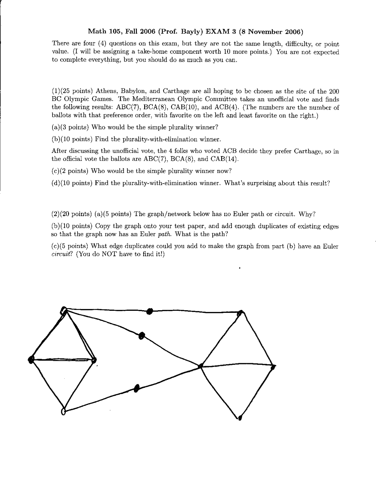 5 Solved Problems on the Olympic Games - Exam 3 | MATH 105 - Docsity
