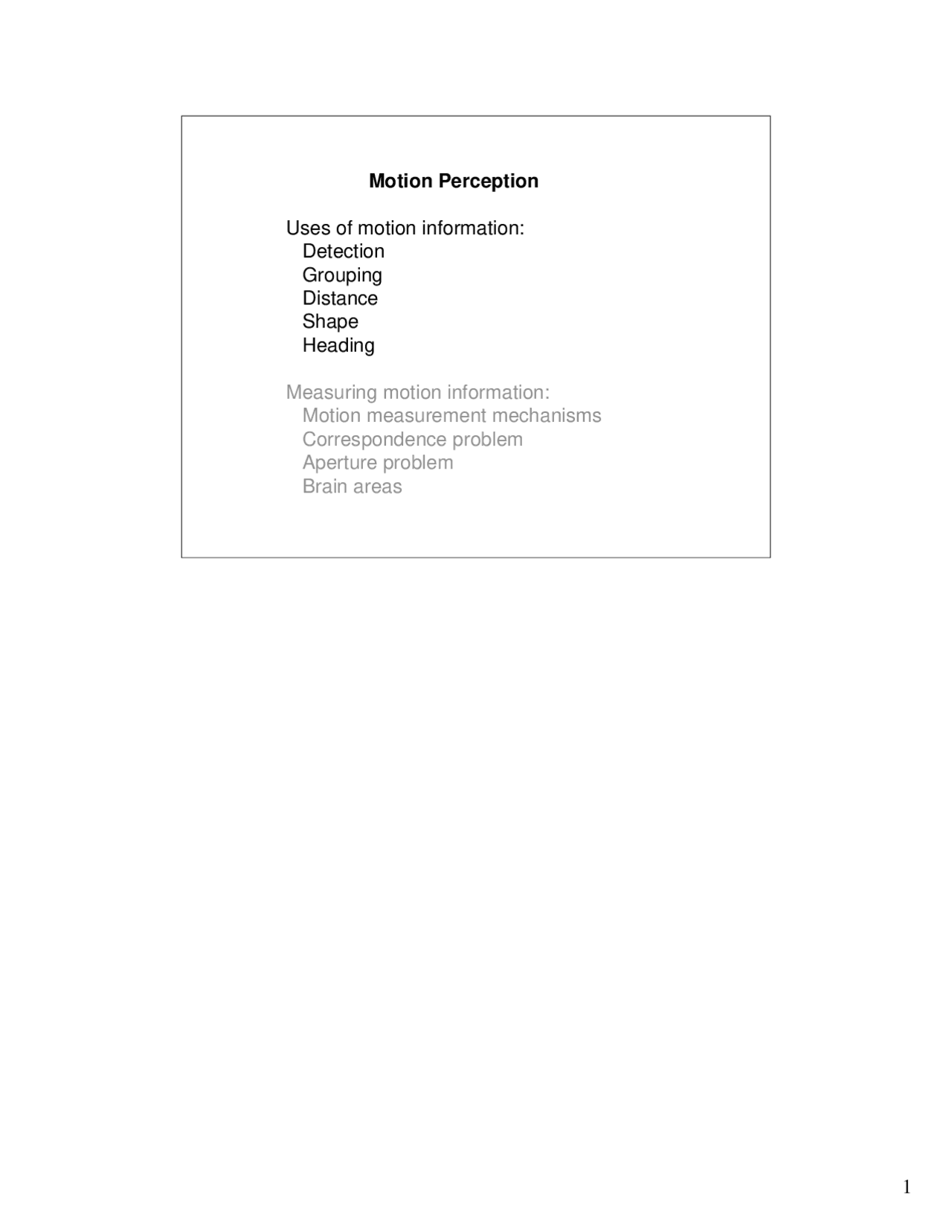 Motion Perception Lecture Slides Psy 323 Docsity