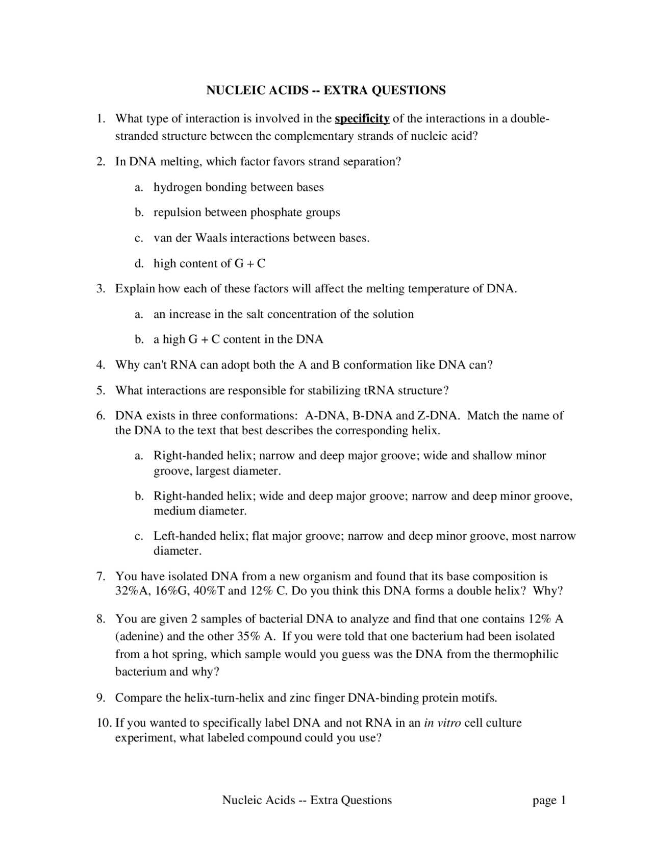 Solved 14 Questions Of Nucleic Acids Biochemistry Final Exam Bioc