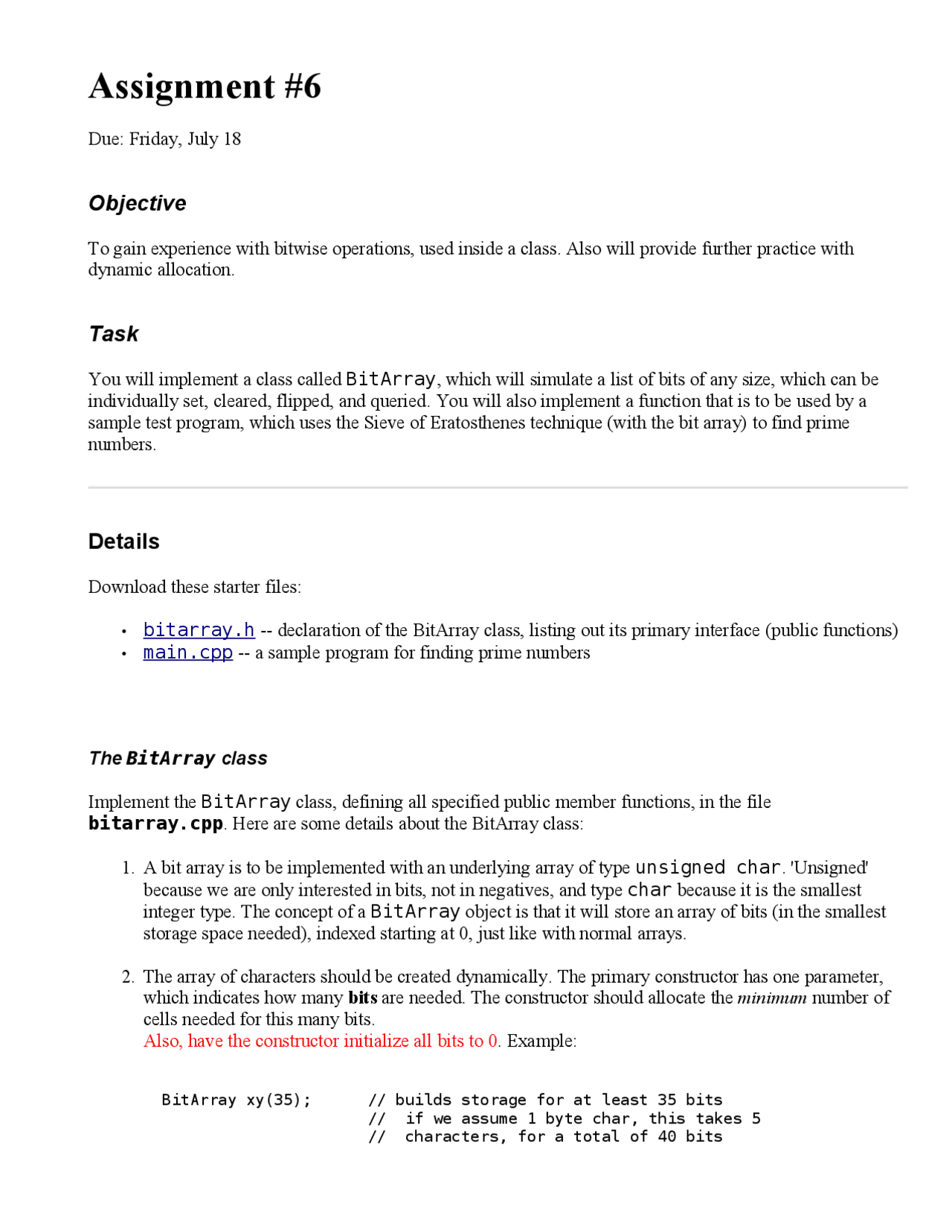 The Bitarray Class Object Oriented Programming Assignment Cop 4464