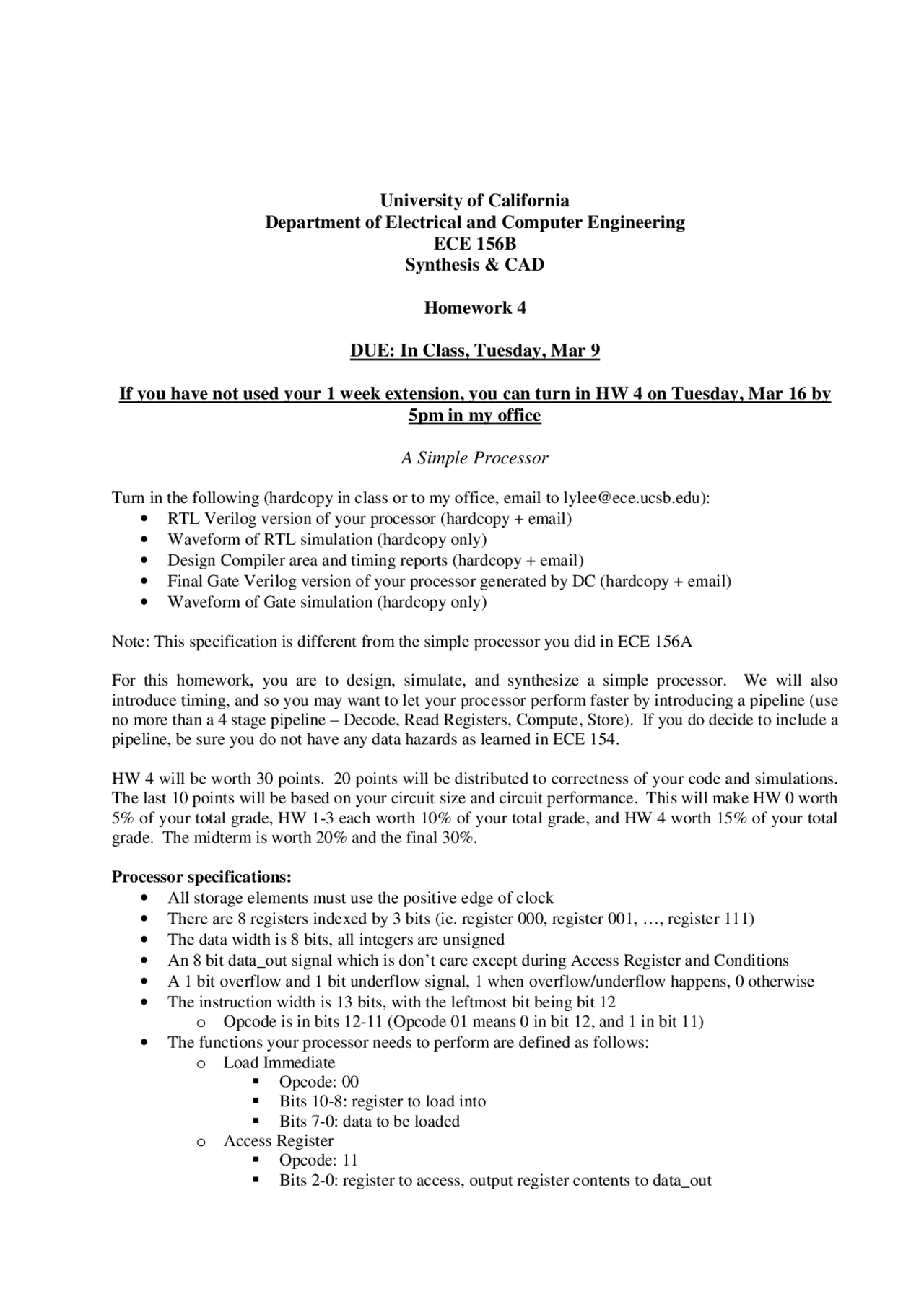 Homework 4 Introduction To Computer Architecture Ece 154 Docsity