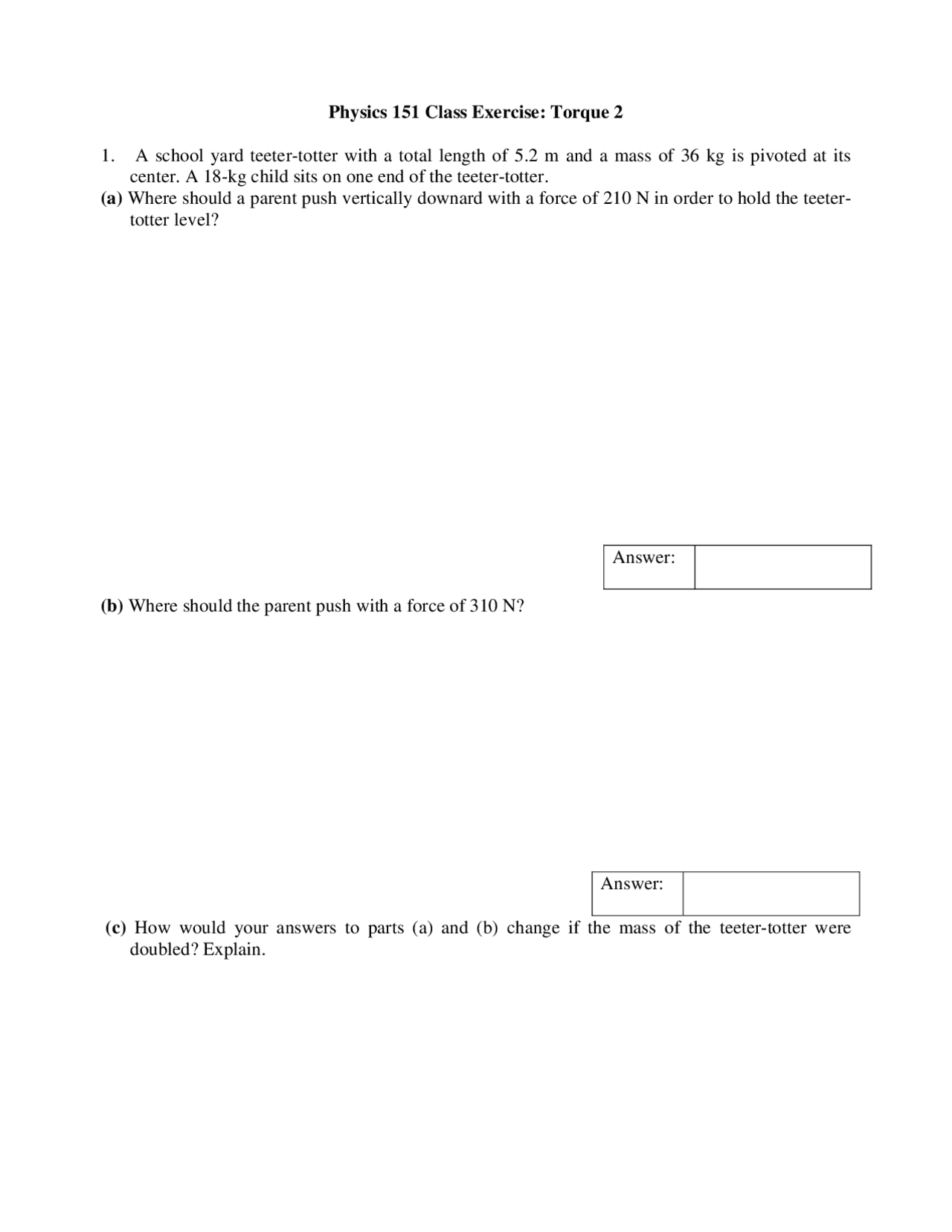 Torque II - Elements of Physics - Assignment | PHYS 151 - Docsity