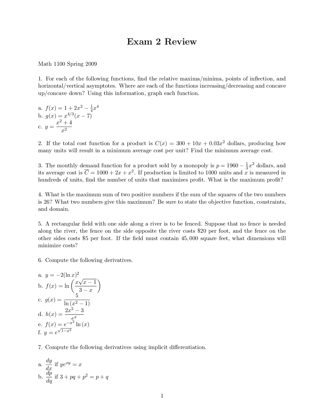 Exam 2 Review For Quantum Analysis Math 1100 Docsity
