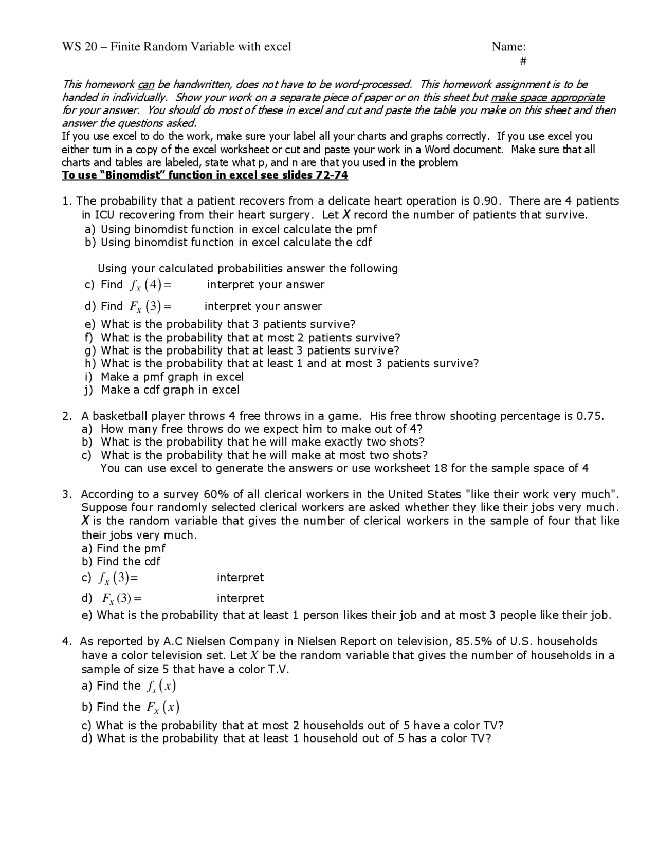 Probability Distribution of Binomial Random Variables using Excel ...