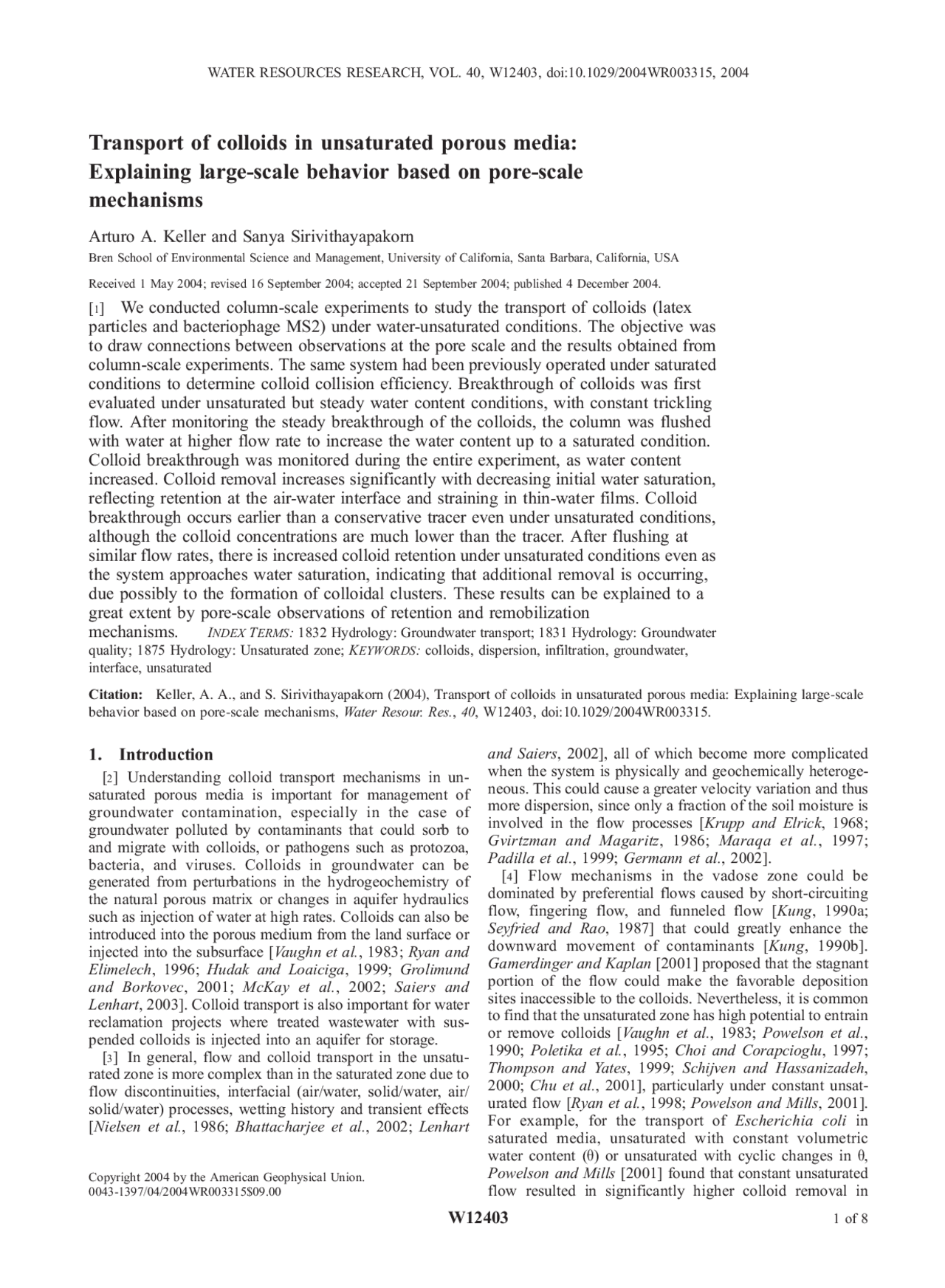Transport of Colloids in Unsaturated Porous Media: Explaining Large ...