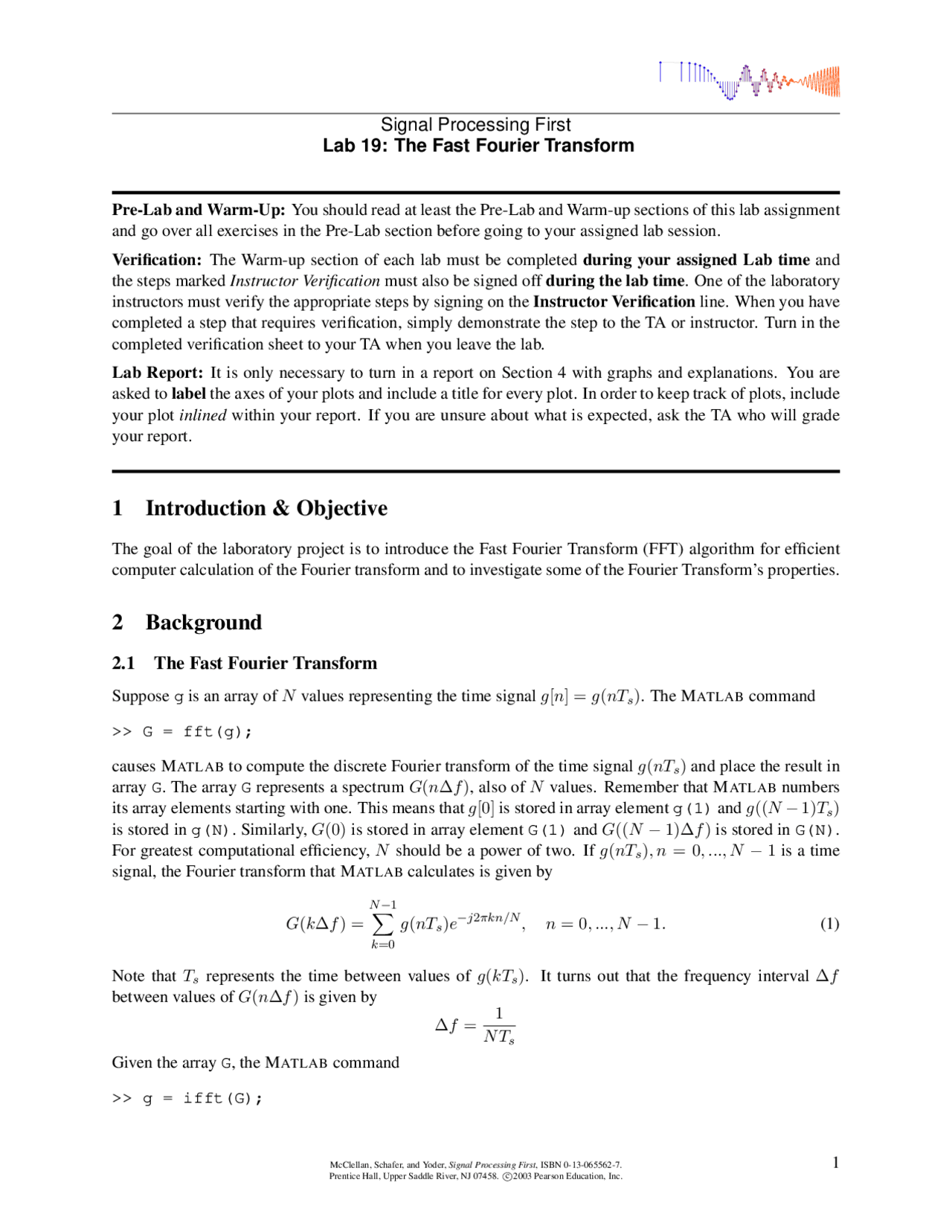 Lab 19 The First Fourier Transform Digital Signal Processing Ee