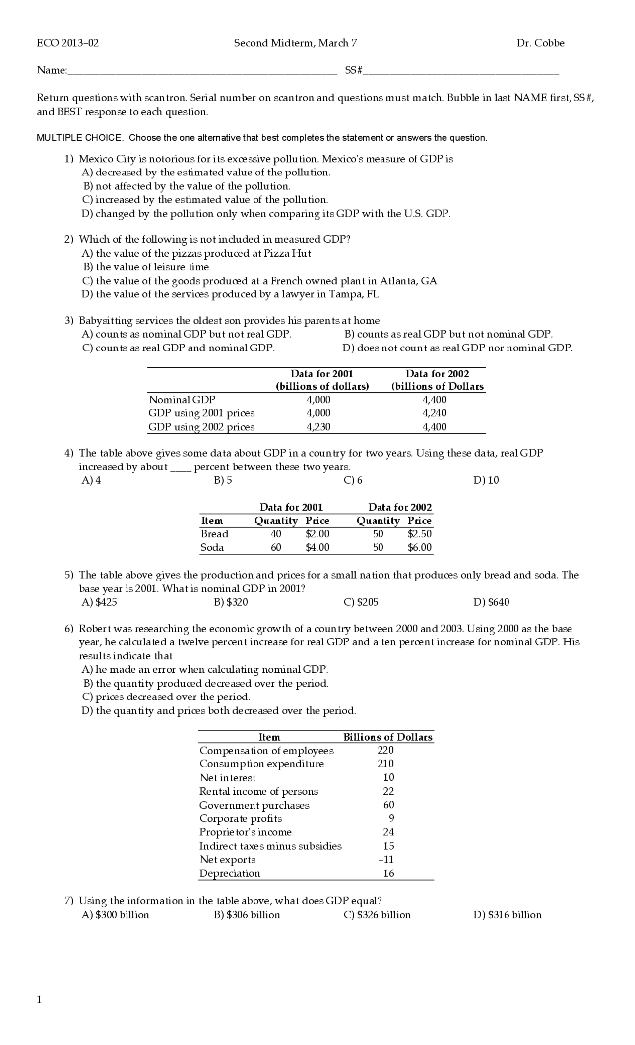 Principles Of Macroeconomics Solutions To Midterm Exam 2 Eco 2013