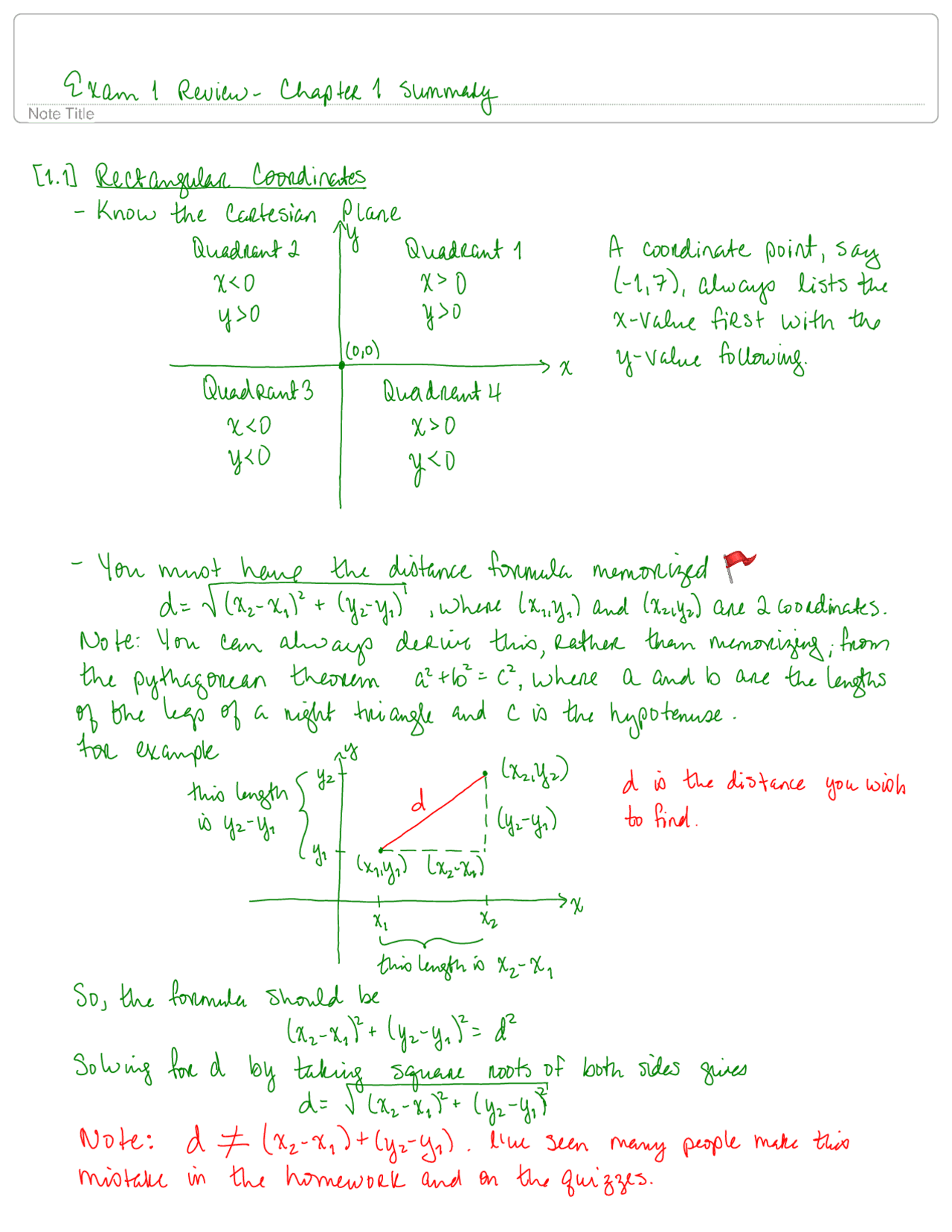 Exam Review Summary Rectangular Coordinates Linear Equations Math