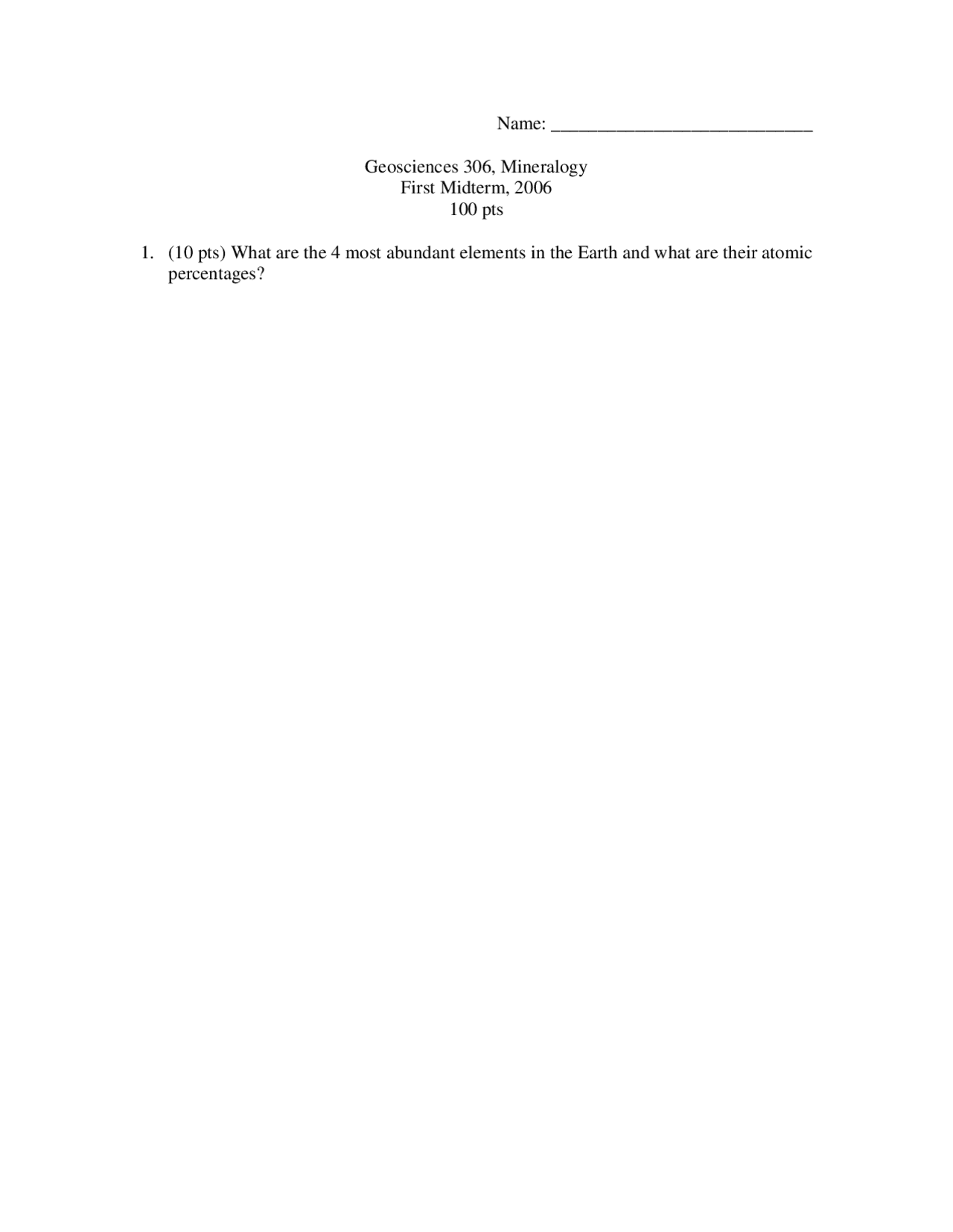 Sample Questions For Midterm Exam 1 Mineralogy Geos 306 Docsity