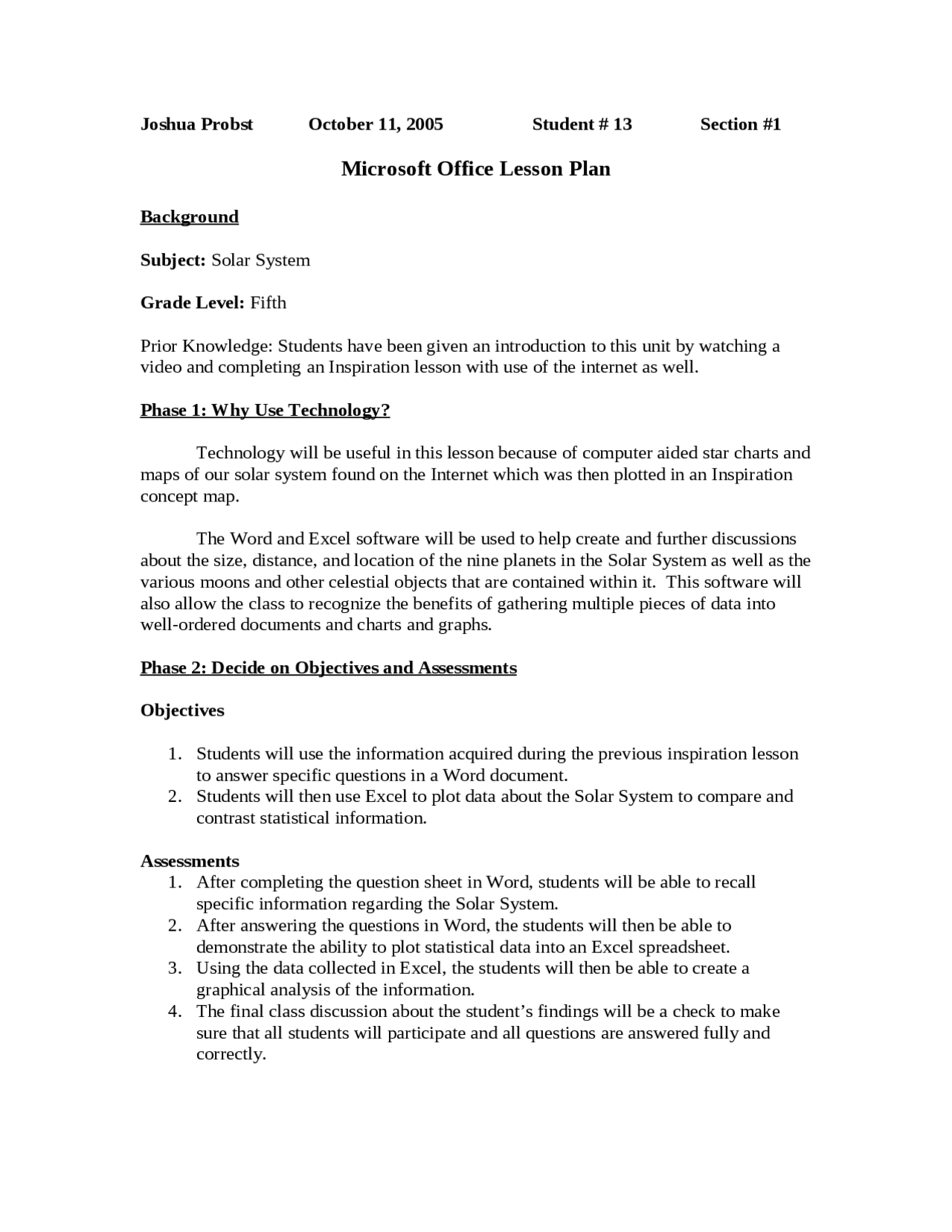 Microsoft Office Lesson Plan - Learning with Educational Technologies ...