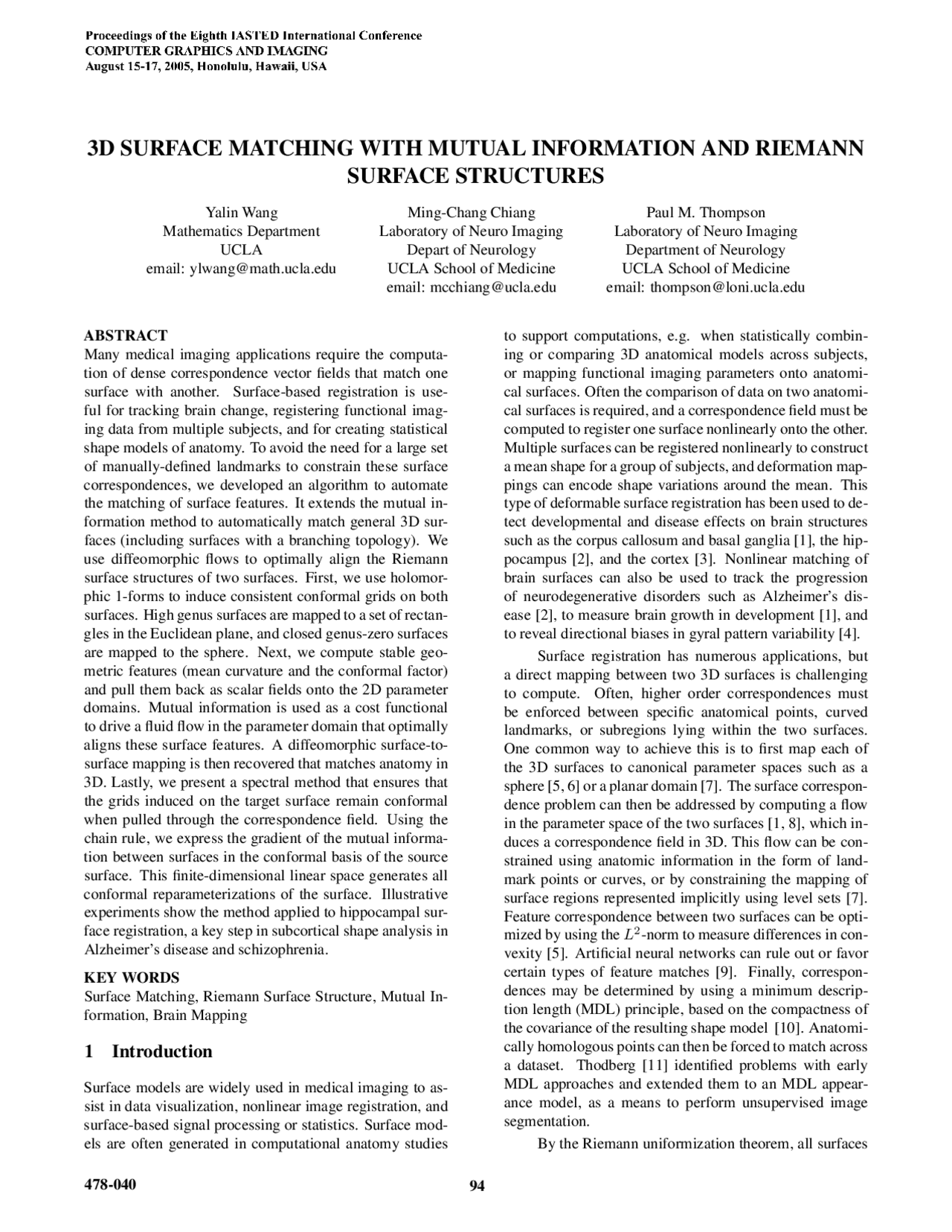 3d Surface Matching With Mutual Information And Riemann Surface Structures Math 0209a Docsity