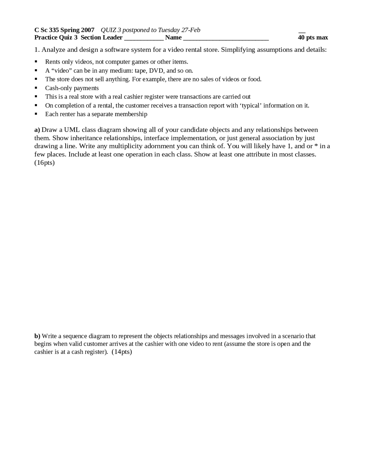 Practice Quiz 3 Object Oriented Programming And Design C Sc 335