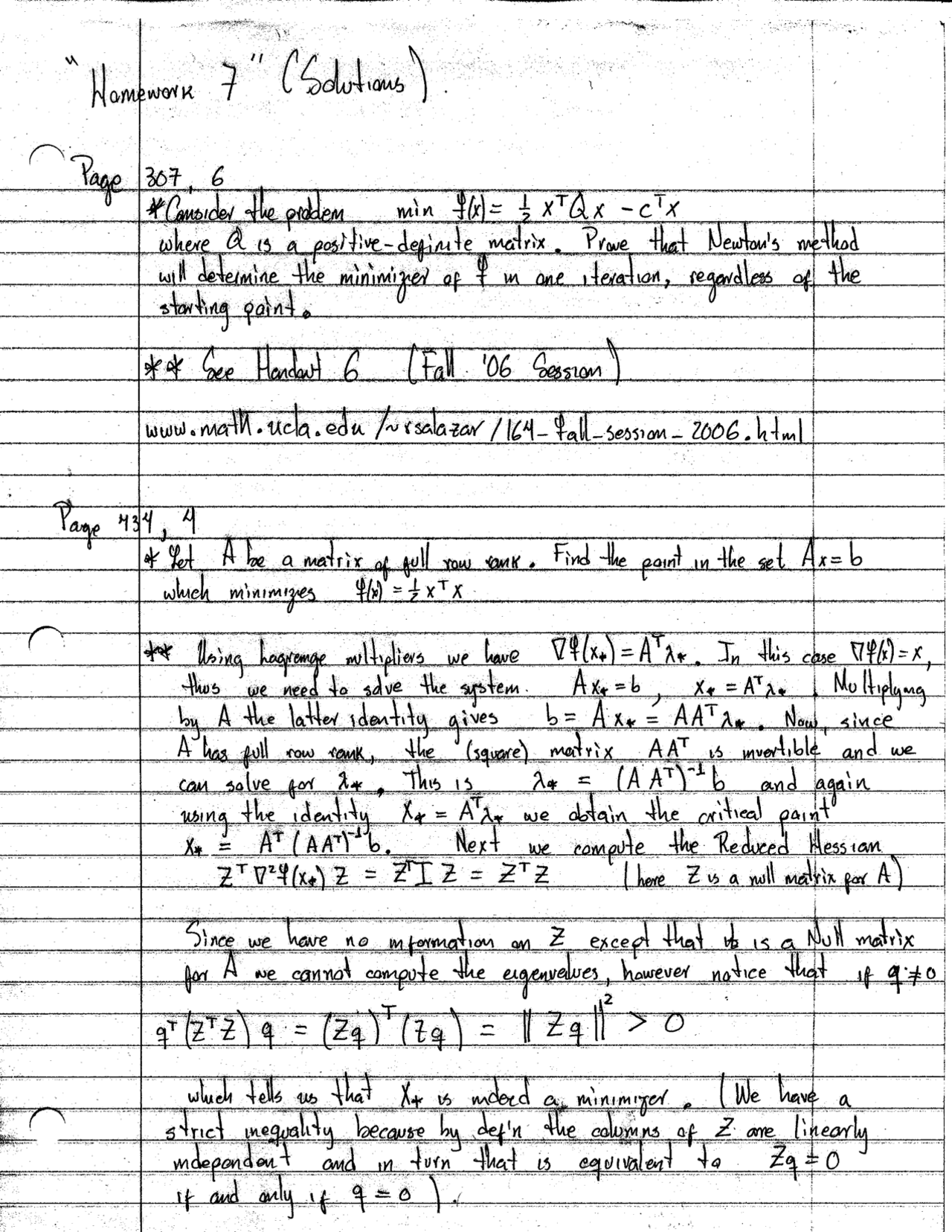 Homework 7 Solutions Optimization Math 0164 Docsity