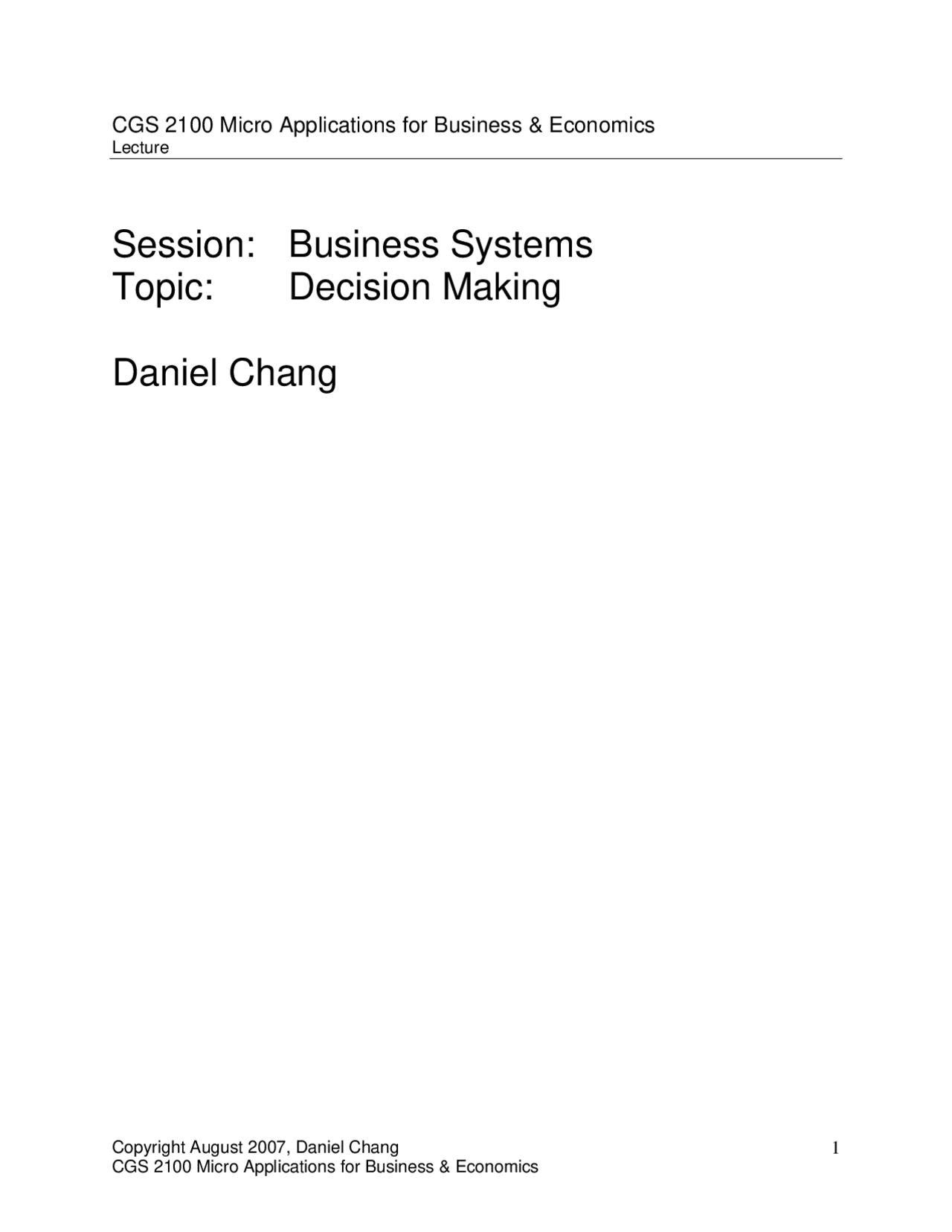 Lecture Notes On Decision Making Cgs 2100 Docsity