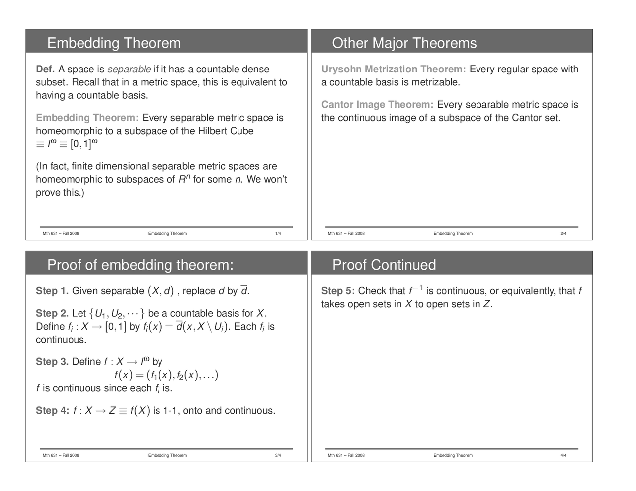 Lecture Slides on Embedding Theorem | MTH 631 | Study notes Topology ...