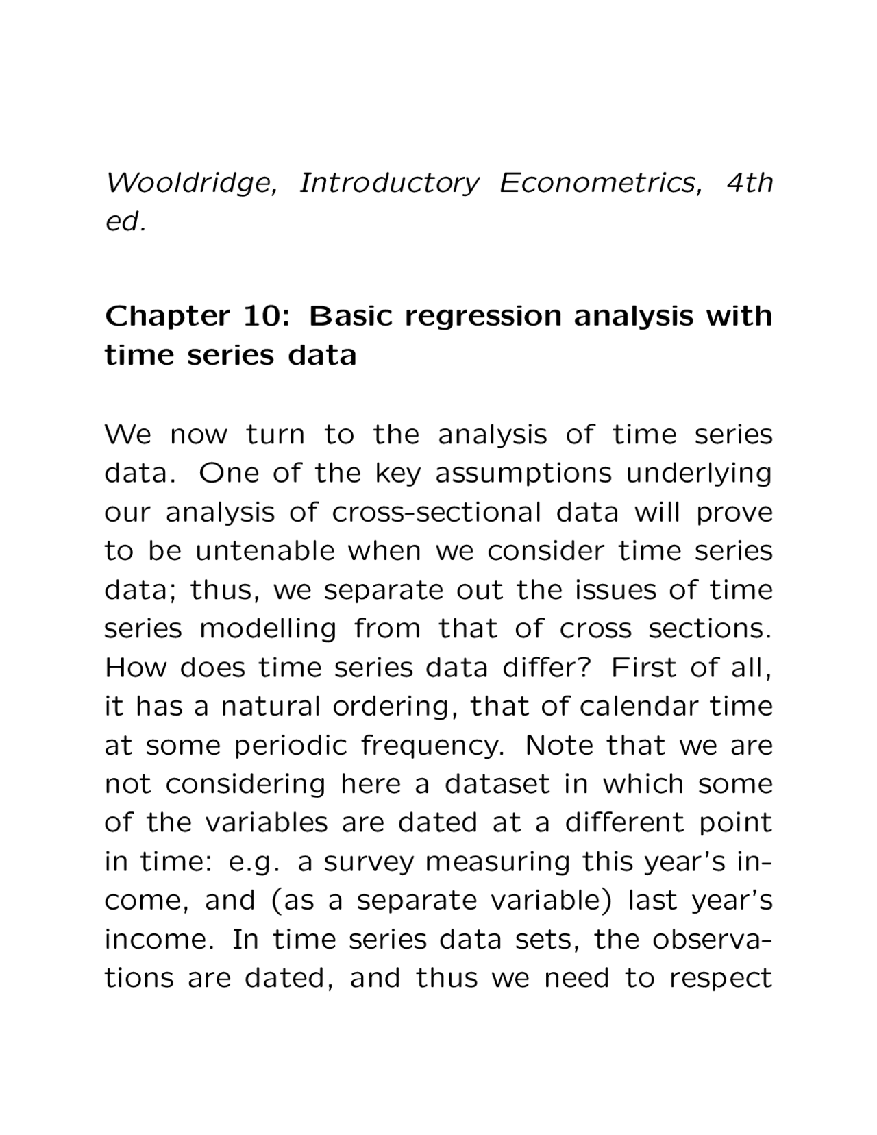 Basic Regression Analysis With Time Series Data Lecture Notes Ec