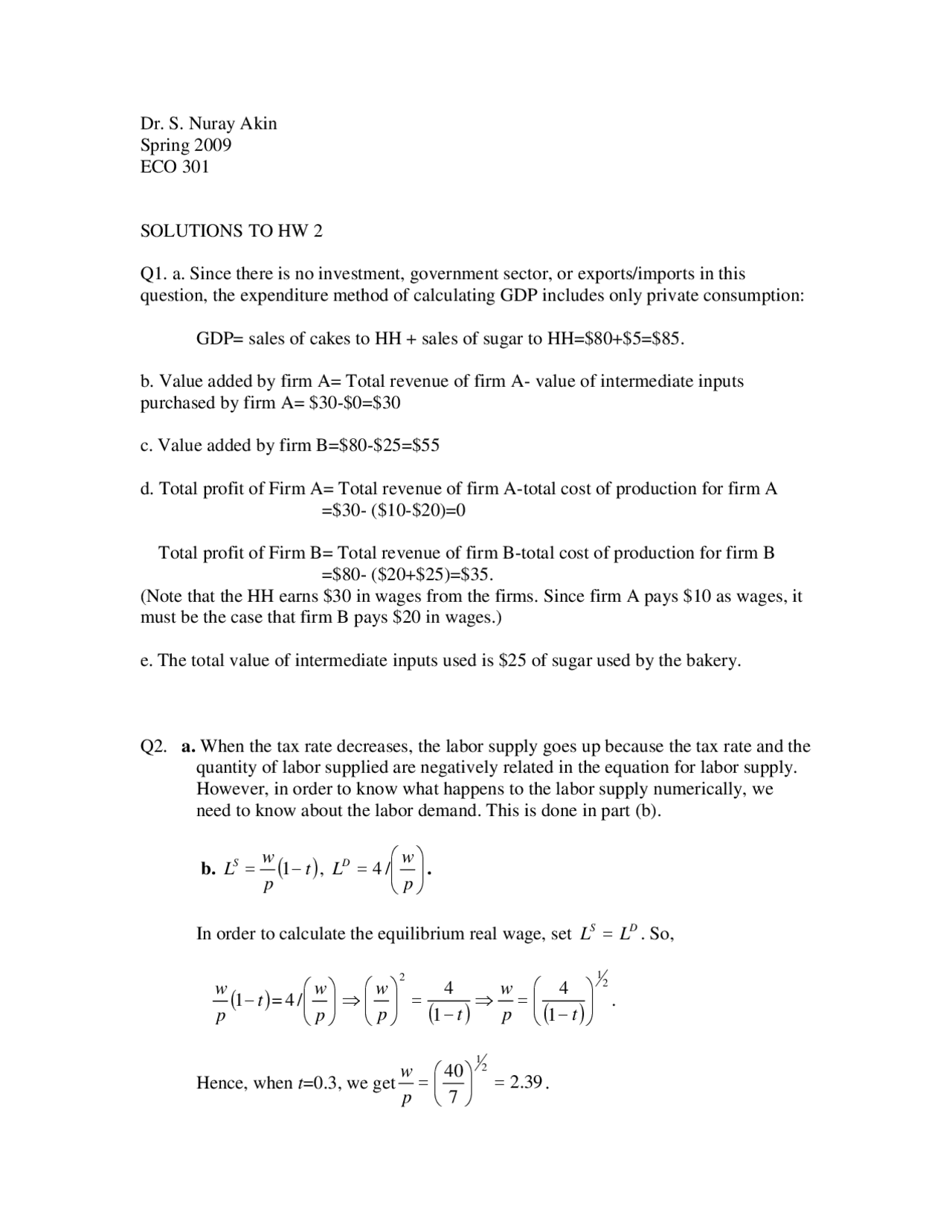 Solutions To Homework Ii Macroeconomic Theory Eco 301 Docsity
