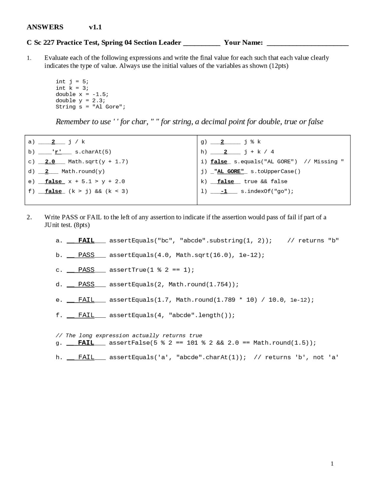CSC 227 Practice Test Solutions and Unit Tests | Exams Computer Science ...