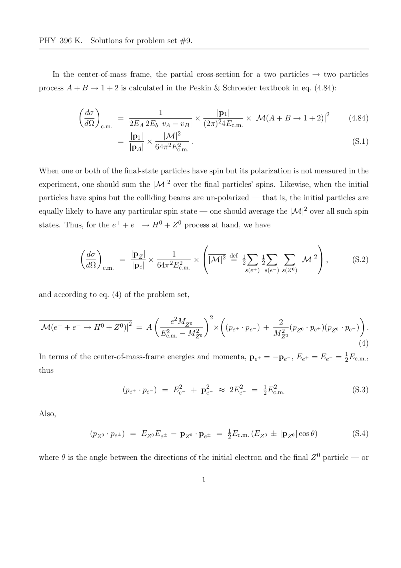 Solved Problems on Initial Position and Higgs Particle - Assignment | PHY 396K - Docsity
