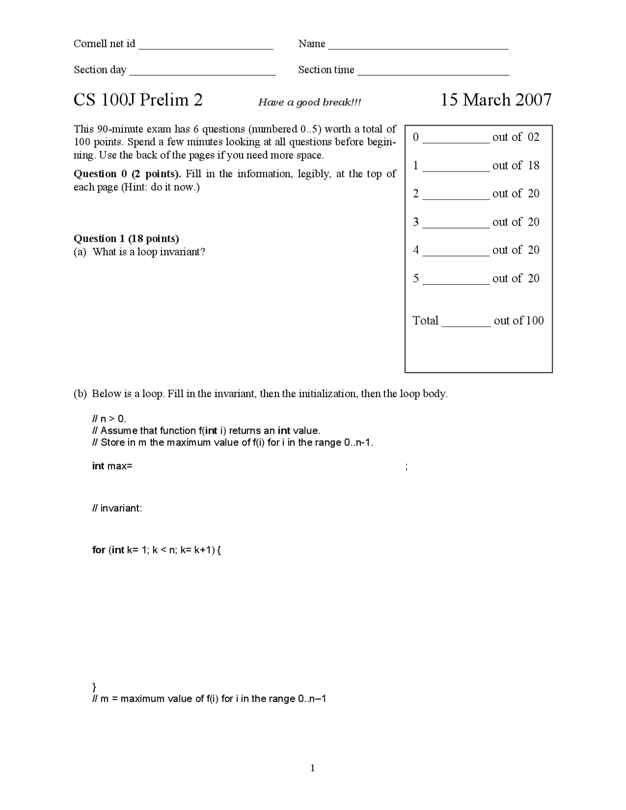 5 Questions For Exam 2 Introduction To Computing Using Java Cs 1110