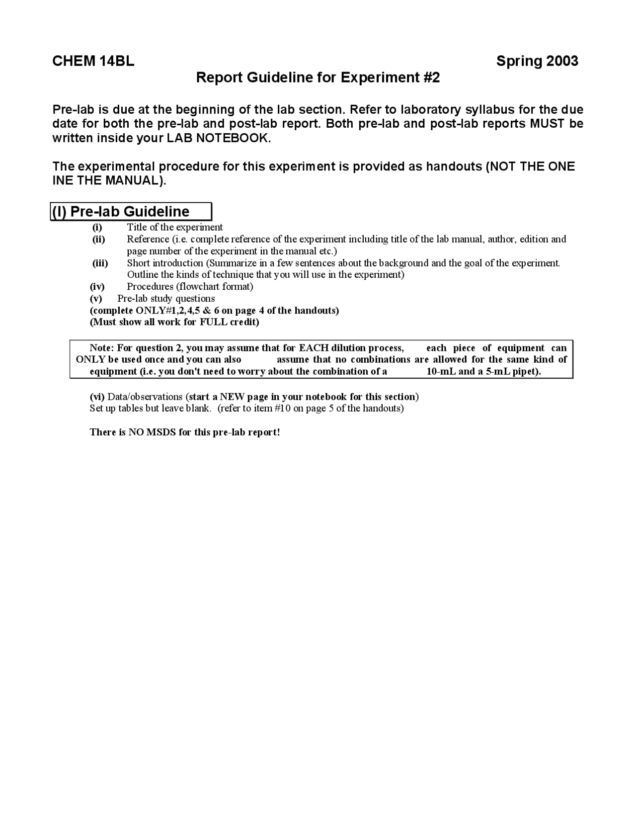 Report Guideline For Experiment 2 General And Organic Chemistry