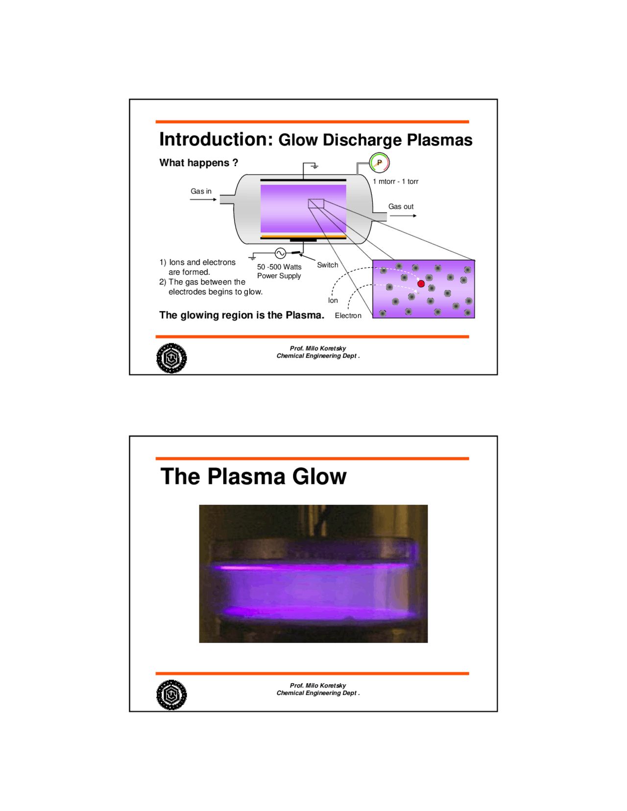 Lecture Slides on Glow Discharge Plasmas - Electronic Materials | CHE ...