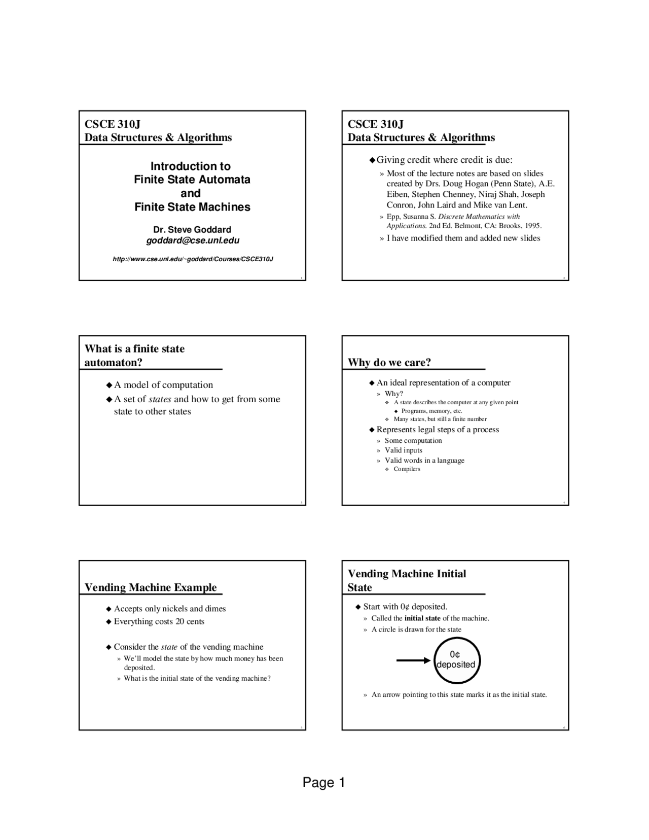Finite State Automata And Finite State Machines Lecture Slides Csce